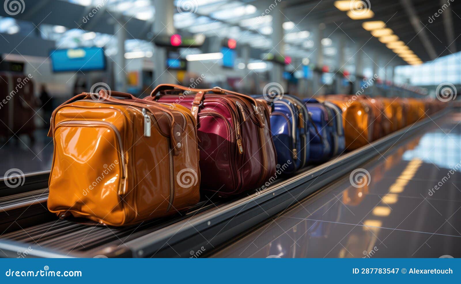 Baggage Moving on the Airport Conveyor Belt at the Airport Stock ...