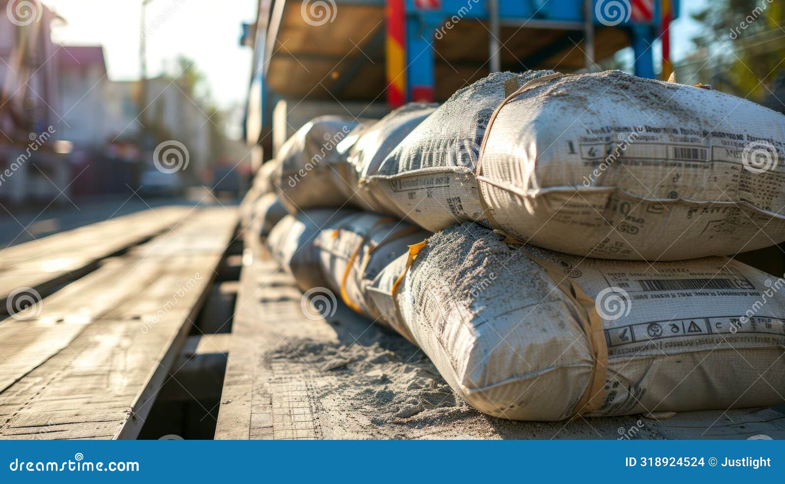 Bagged Cement and Mortar Being Transported on a Flatbed Truck Vital for ...