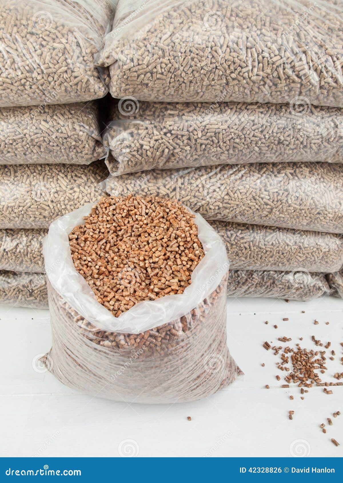 Bagged Wood Pellets in Storage Stock Photo - Image of green, renewable ...