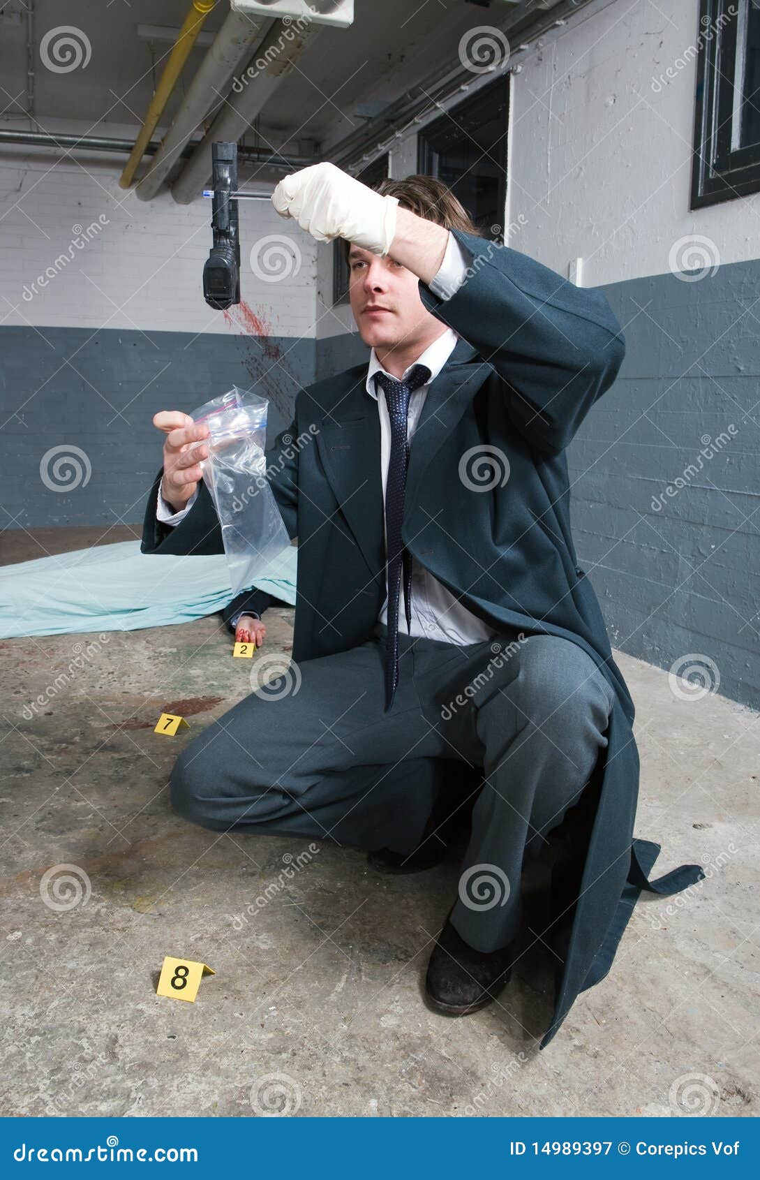 Bagging evidence stock image. Image of victim, basement - 14989397