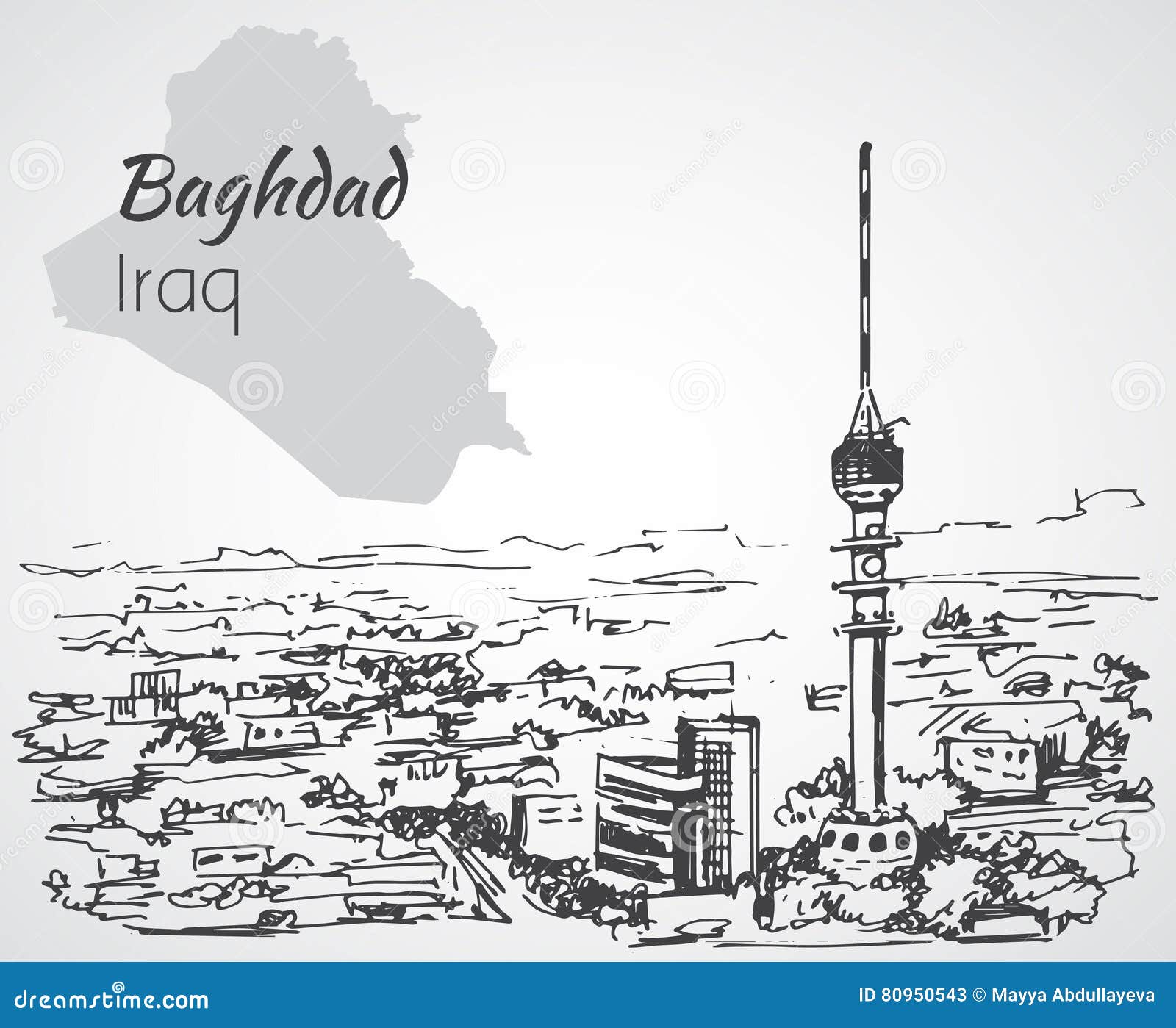 Baghdad Cityscape - Iraq. Sketch Stock Vector - Illustration of asia ...