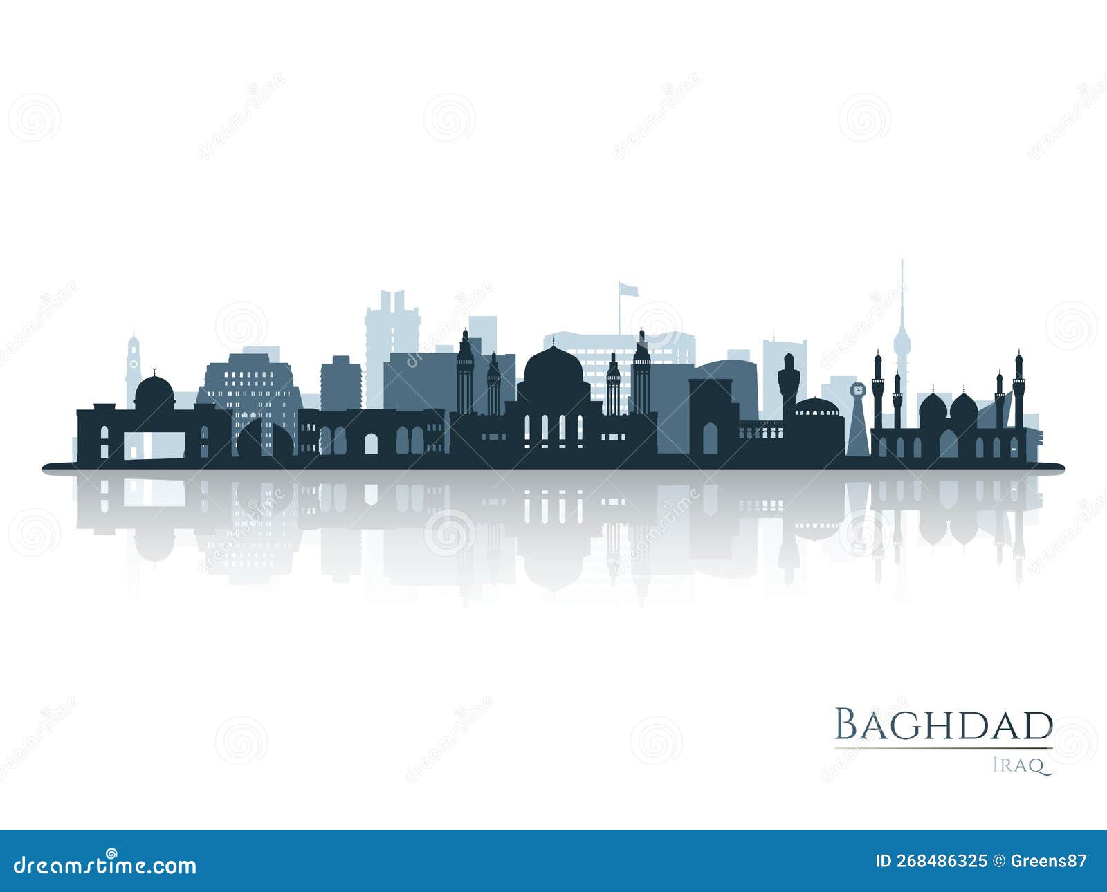 Baghdad Skyline Silhouette with Reflection. Stock Vector - Illustration ...