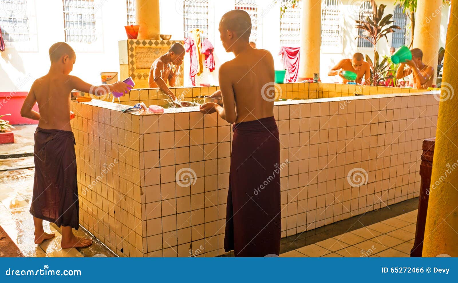 BAGO, MYANMAR -November 26, 2015: Monks in the Bathroom Editorial Photo ...
