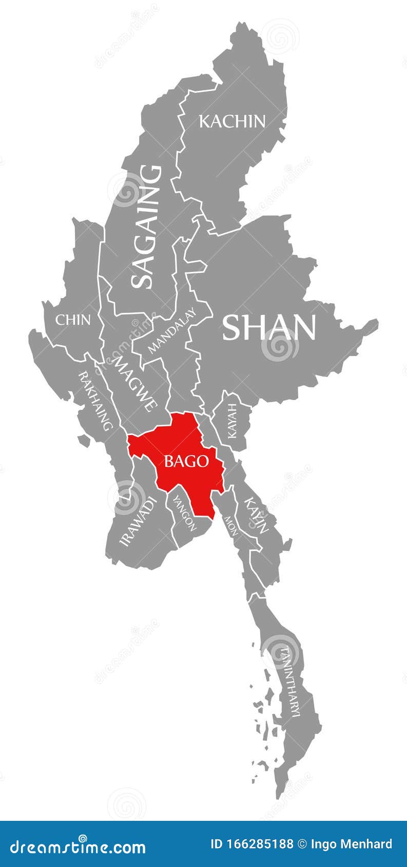 Bago Red Highlighted in Map of Myanmar Stock Illustration ...