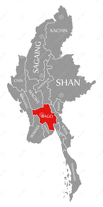 Bago Red Highlighted in Map of Myanmar Stock Illustration ...