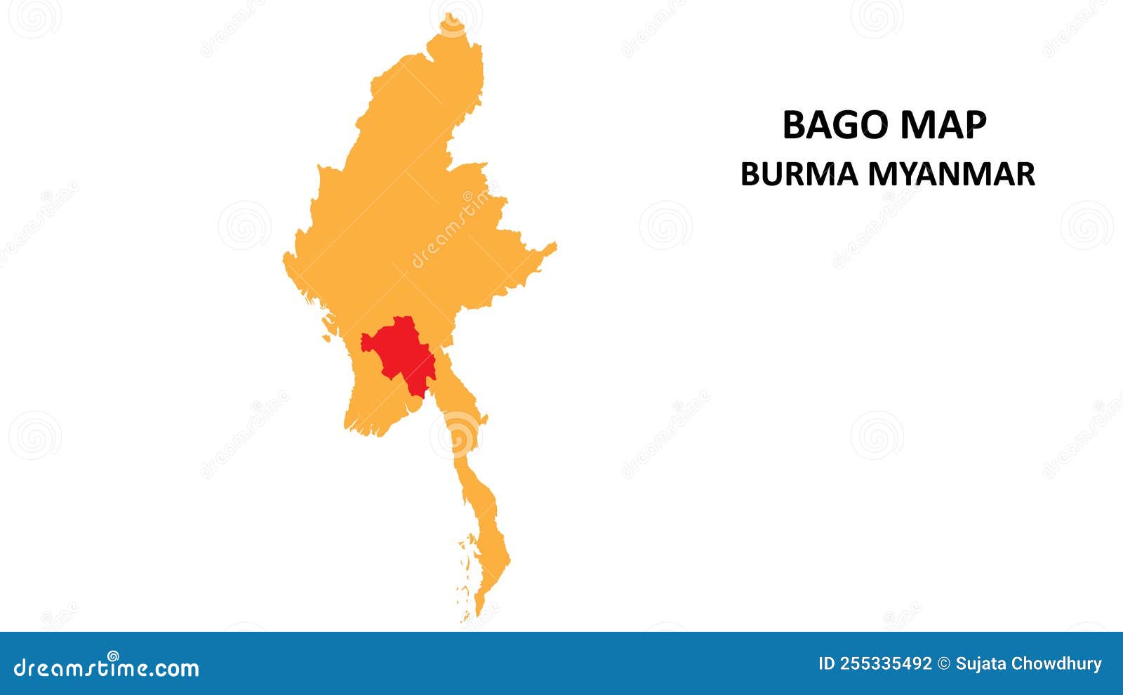 Bago State and Regions Map Highlighted on Burma Myanmar Map Stock ...