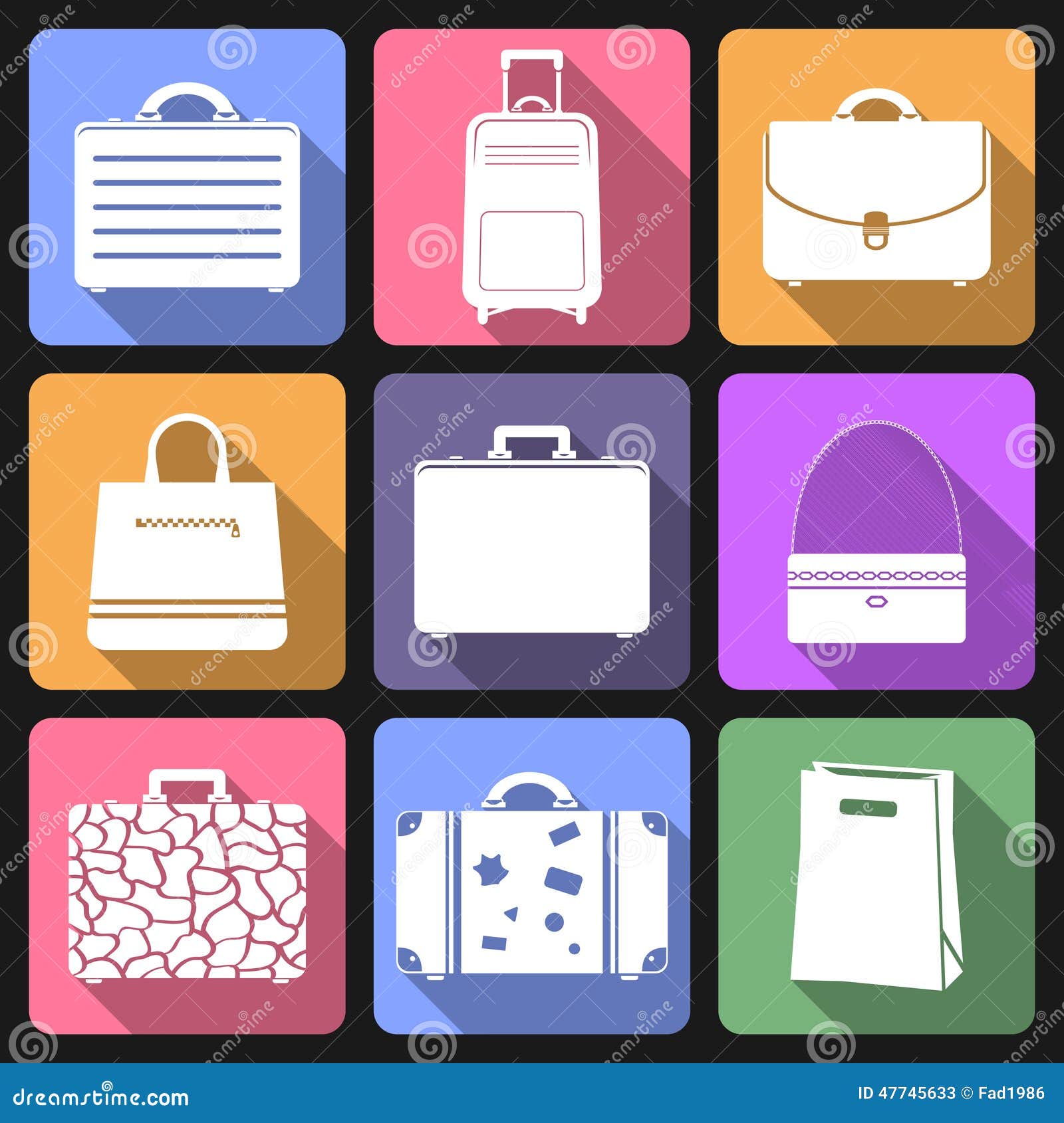 Bags flat icons stock vector. Illustration of pouch, purse - 47745633
