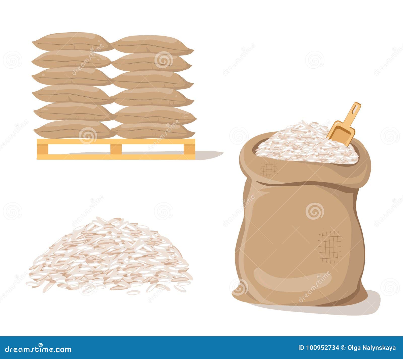 Bags on Pallet. Sack with Pile of Rice Stock Vector - Illustration of ...
