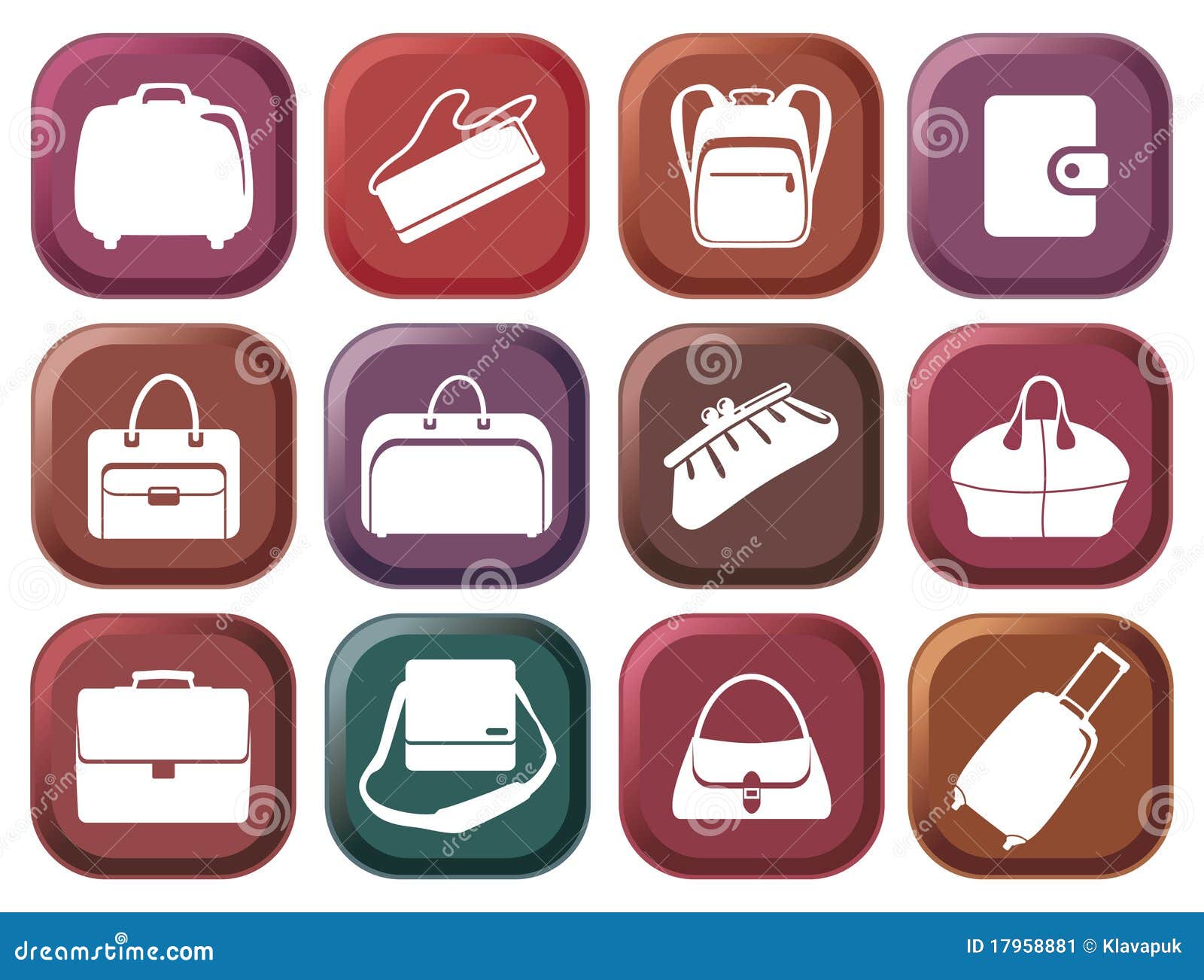 Bags and suitcases buttons stock vector. Illustration of suitcase ...