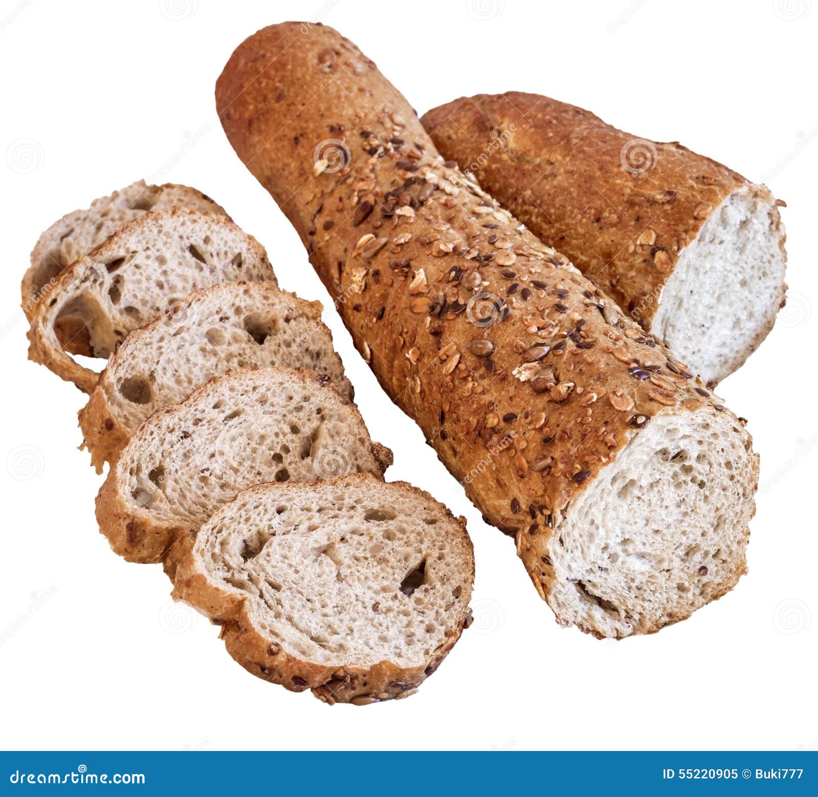 Baguette Wholegrain Integral Bread Cut in Slices Isolated on White ...