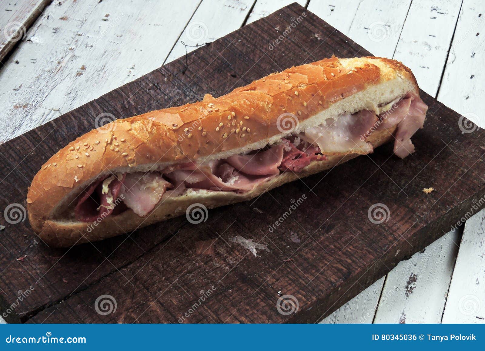 Baguette with Sausage Inside Stock Photo - Image of meat, people: 80345036