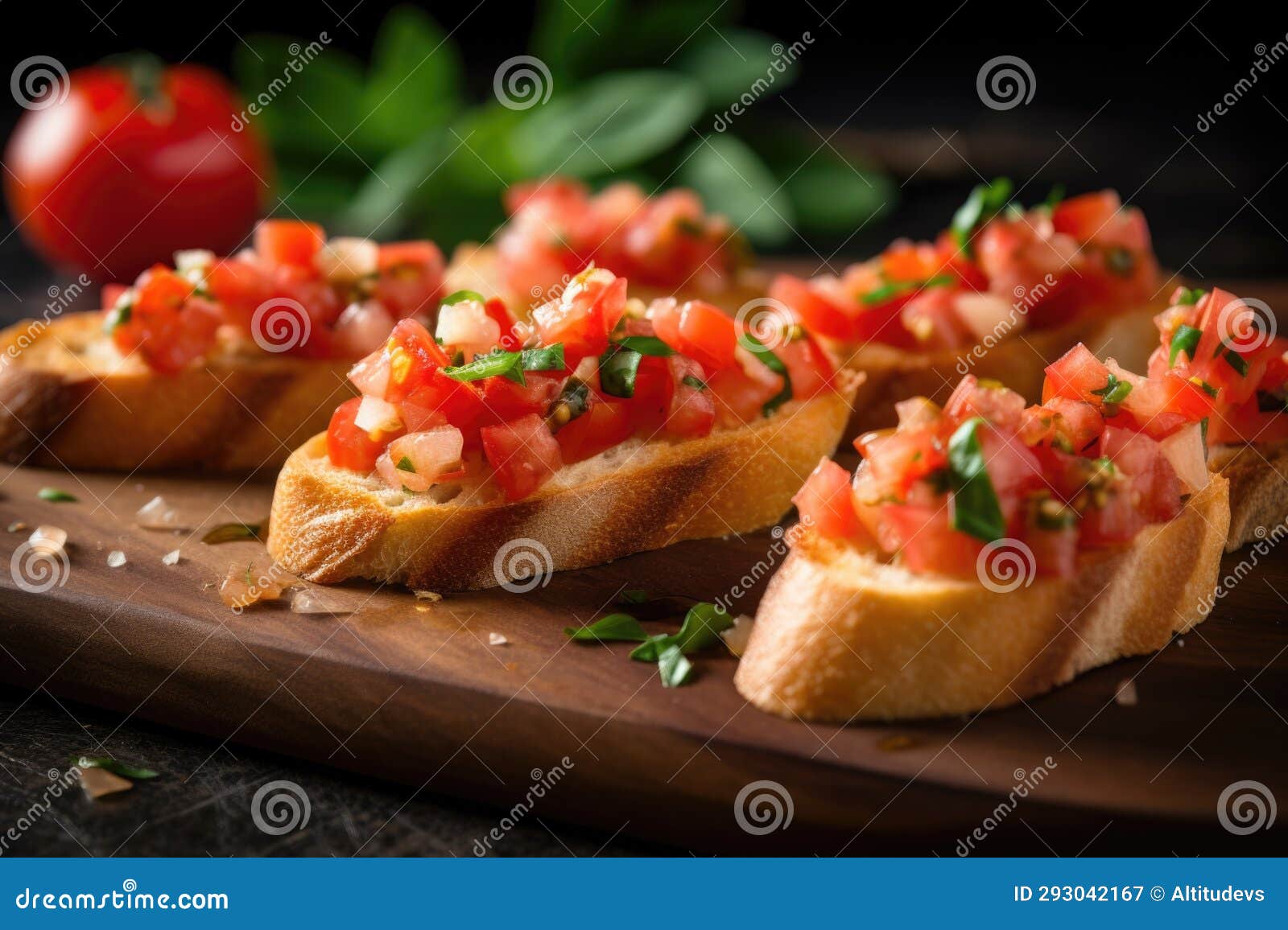 Baguette-style Bruschetta Bite-sized Pieces with Garlic Kernels Stock ...