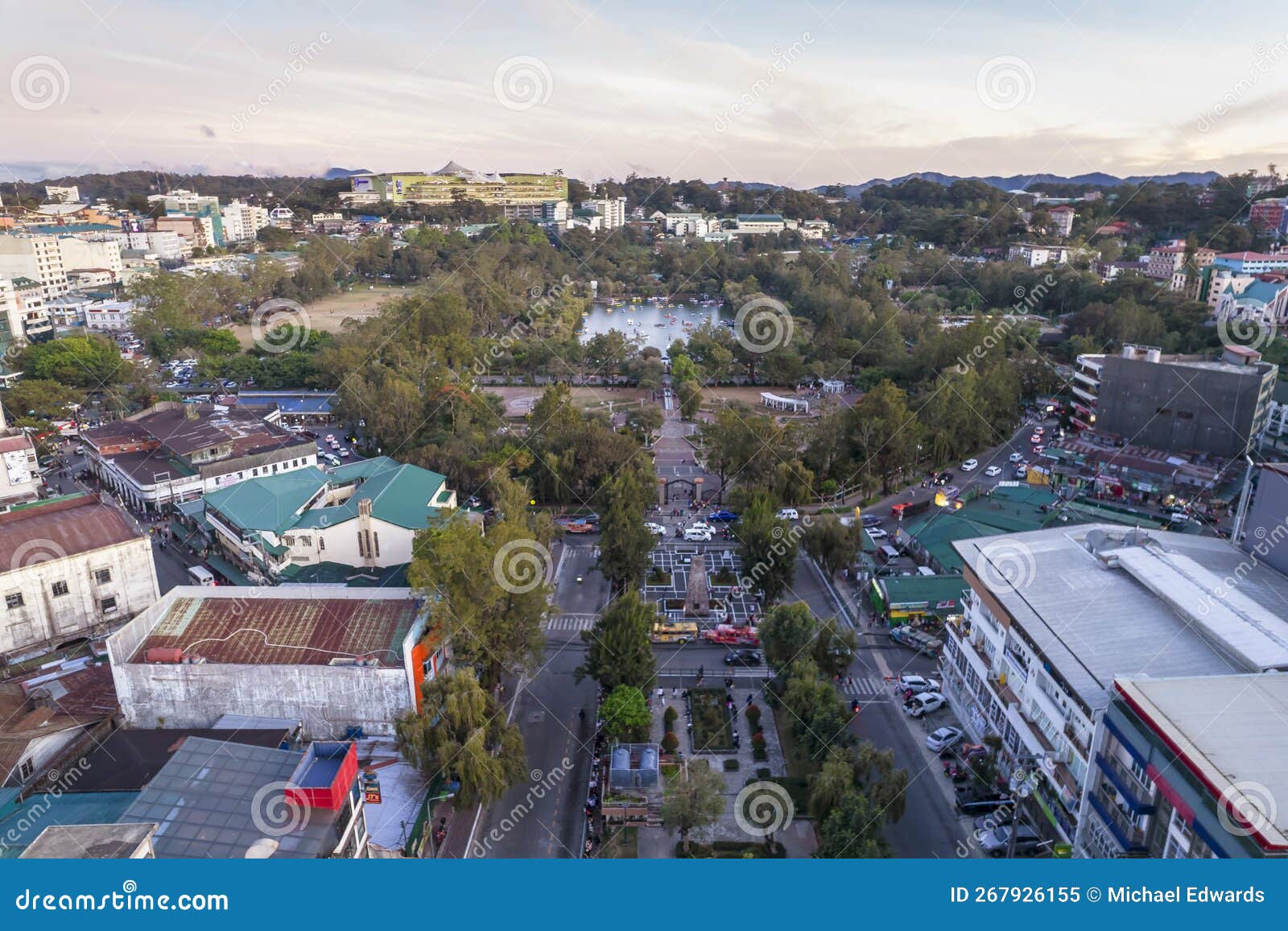 Baguio City Philippines Aerial Of Burnham Park And Downtown Baguio