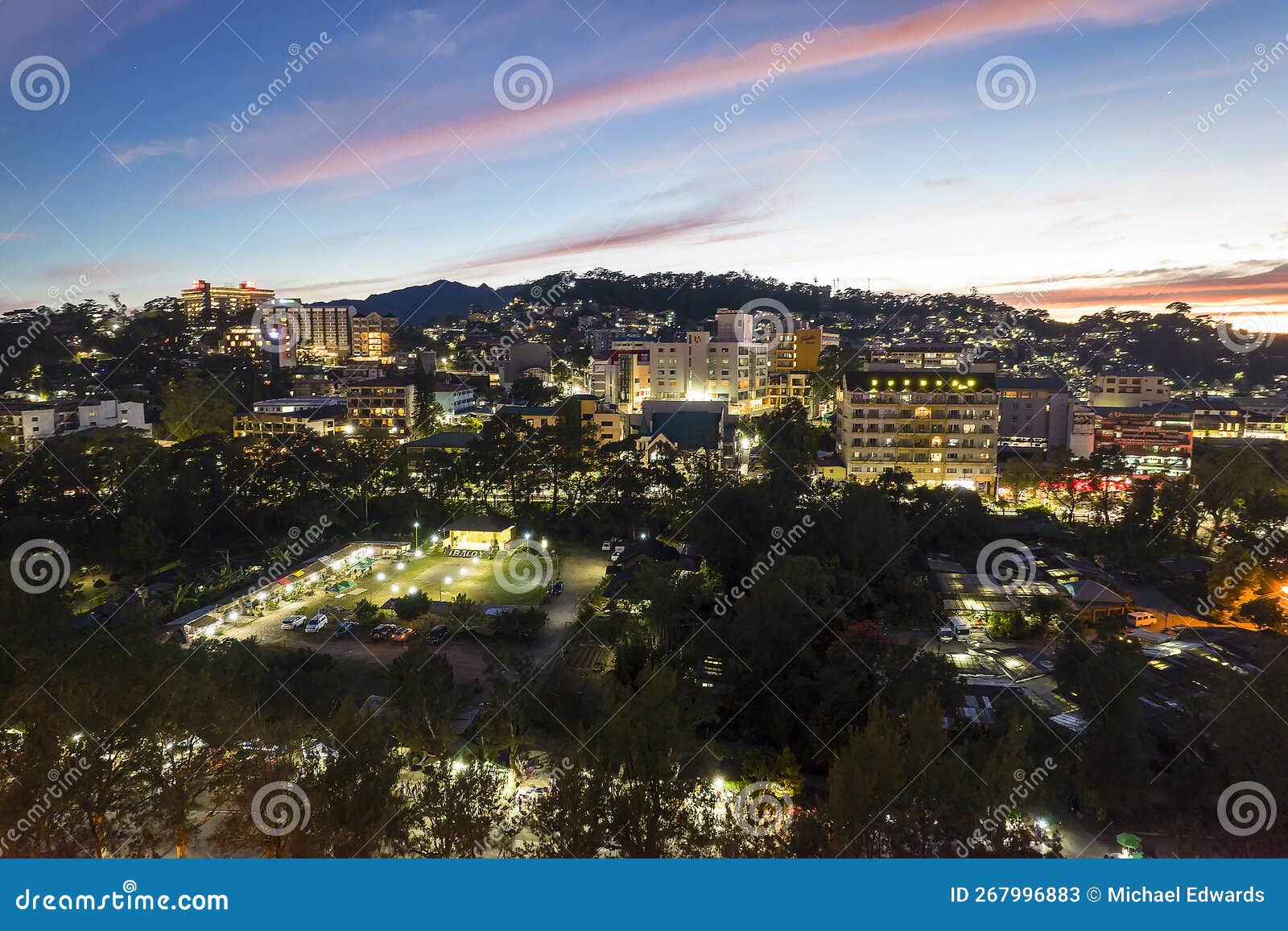 Baguio City Philippines Evening Aerial Of Burnham Park And