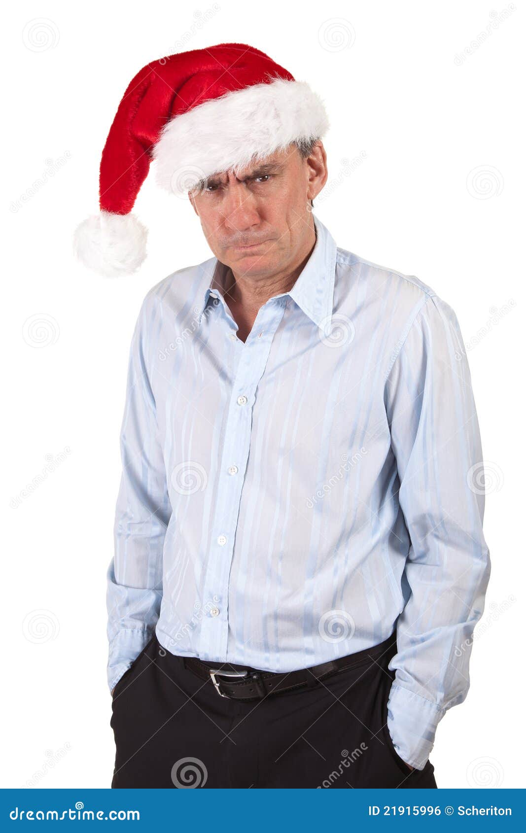 Bah Humbug Grumpy Man in Santa Hat Stock Photo - Image of caucasian ...