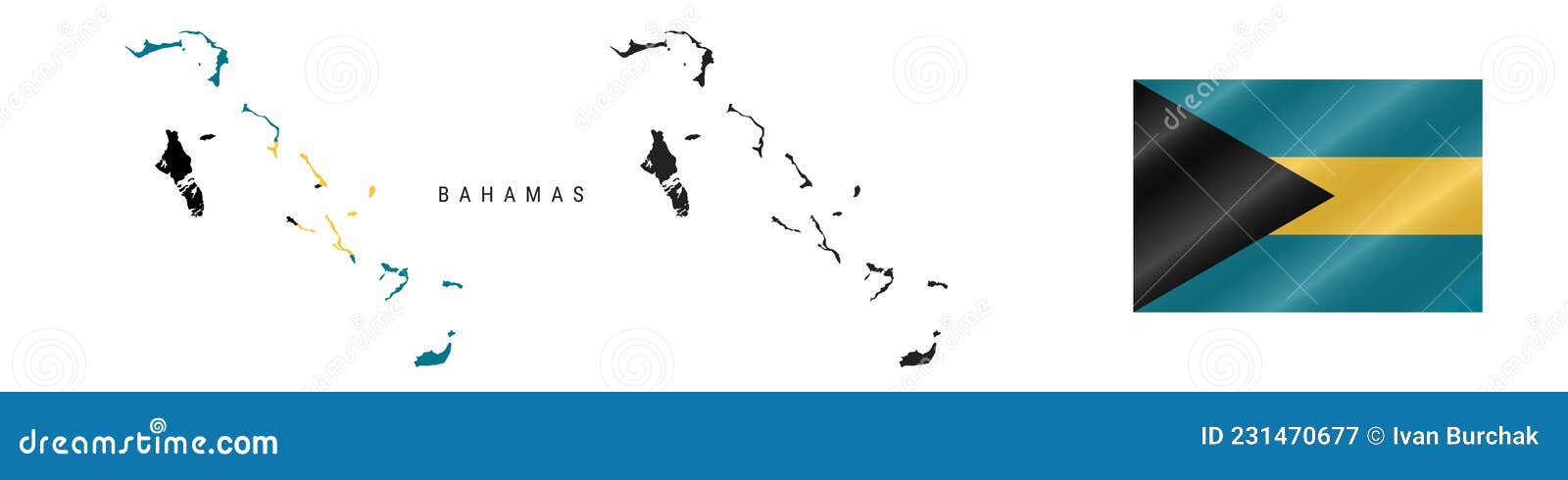 Bahamas Detailed Flag Map Detailed Silhouette Waving Flag Vector
