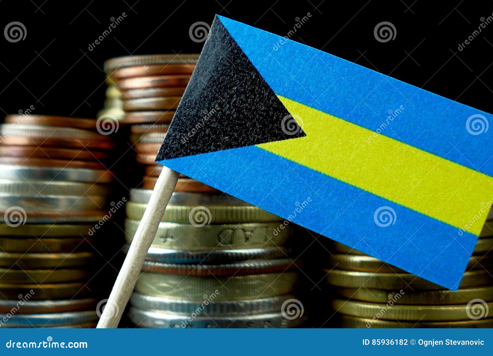 Bahamas Flag Waving with Stack of Money Coins Stock Photo - Image of ...