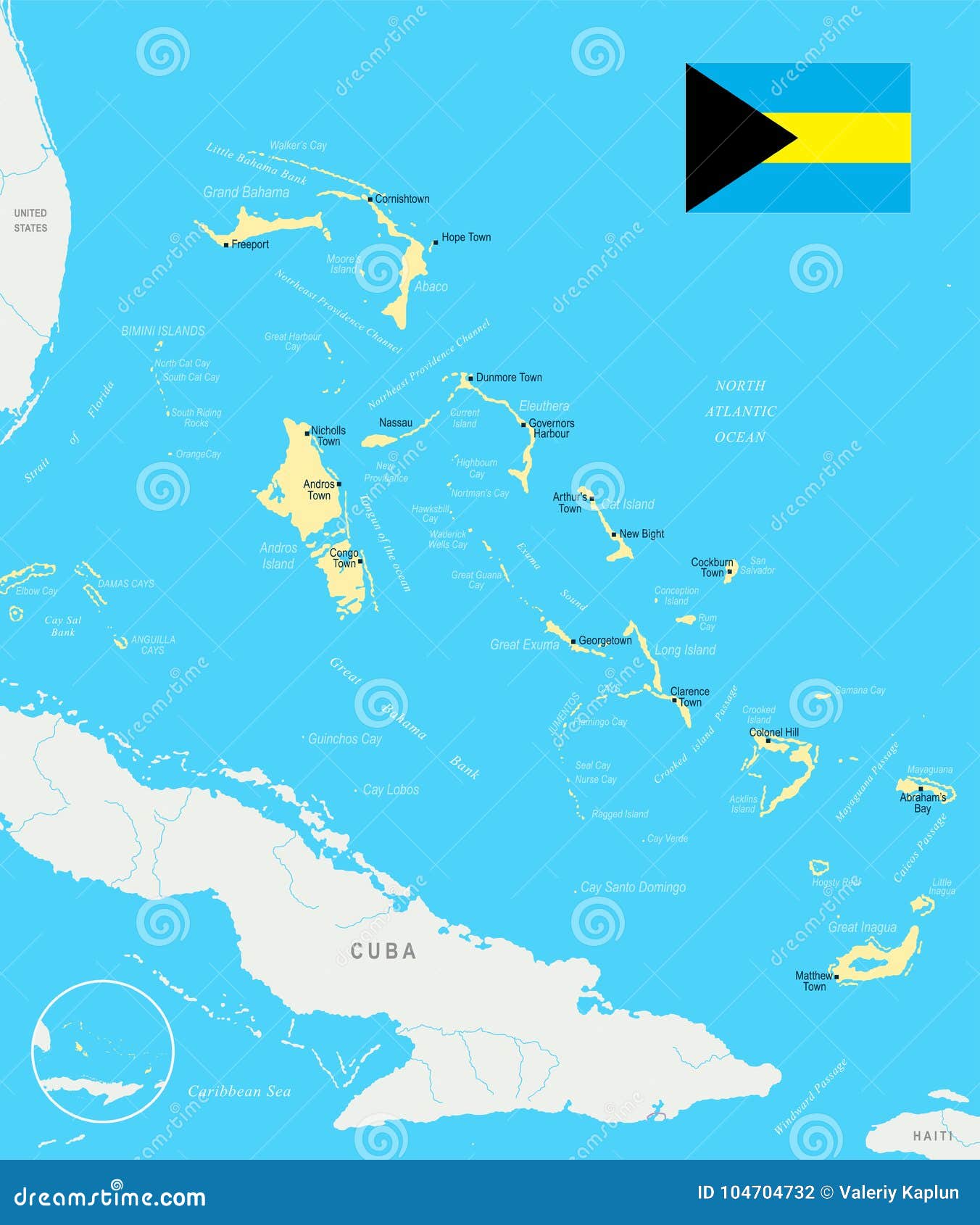 The Bahamas Map Detailed Vector Illustration Stock Illustration