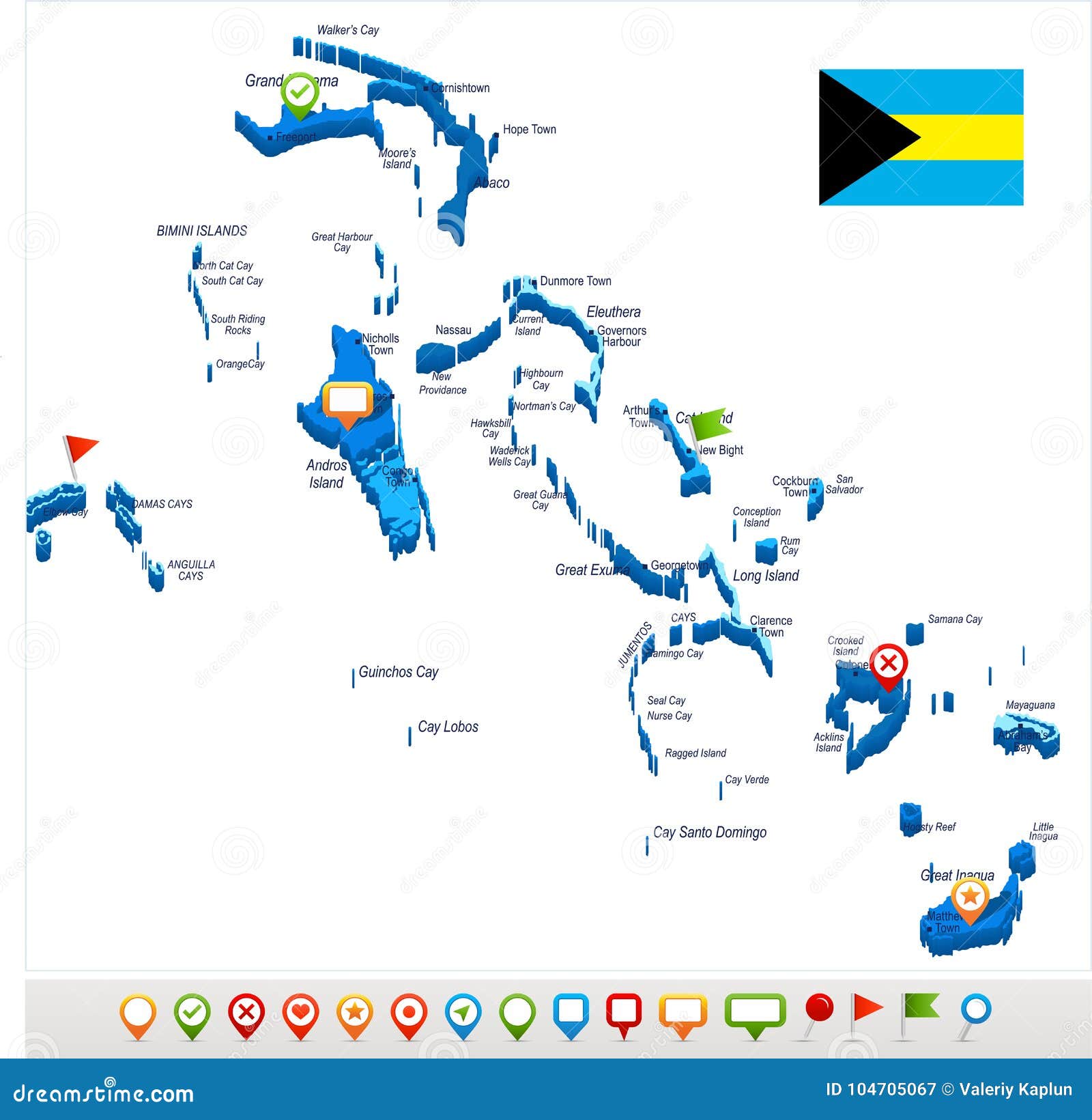 The Bahamas Map And Flag Detailed Vector Illustration Stock