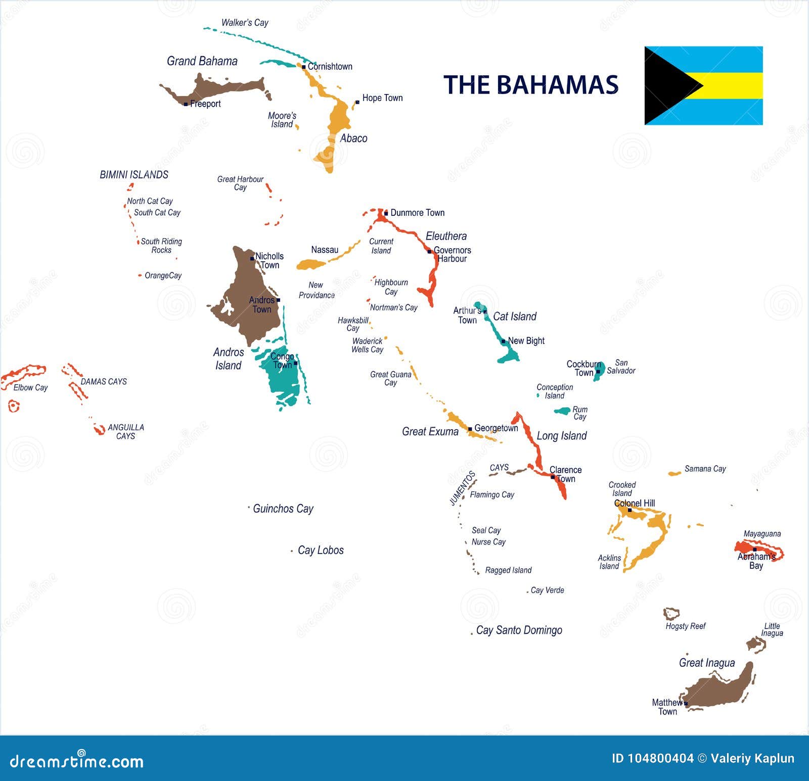 The Bahamas Map And Flag Detailed Vector Illustration Stock