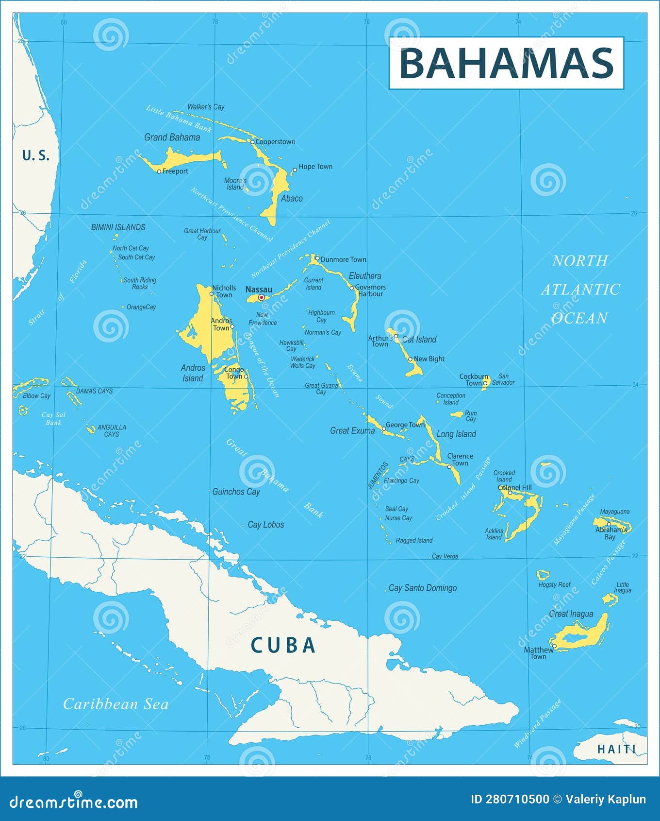 The Bahamas Map Detailed Vector Illustration Of Bahamian Map