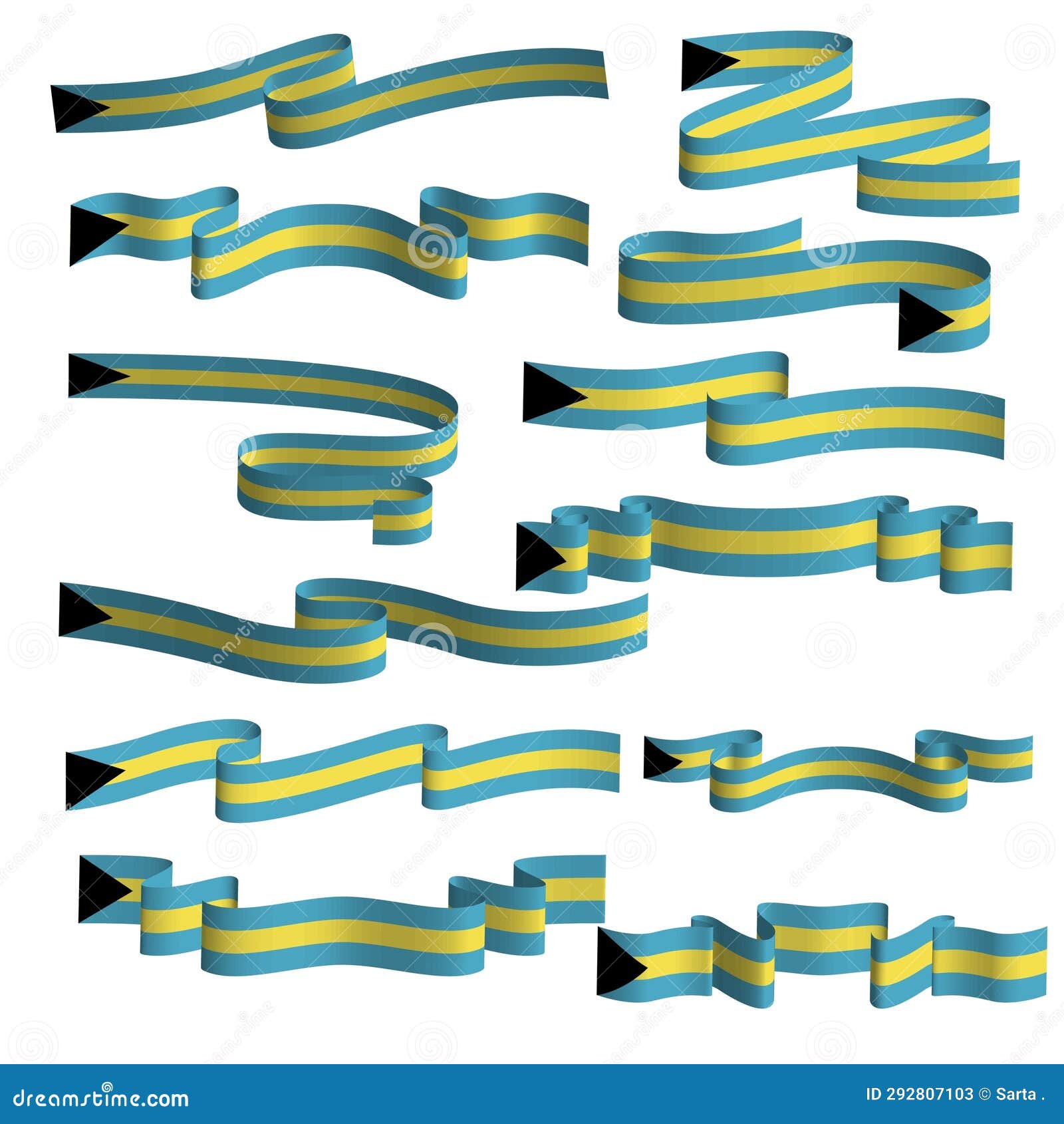 Bahamas Ribbon Flag Vector Element Bundle Set Stock Illustration ...
