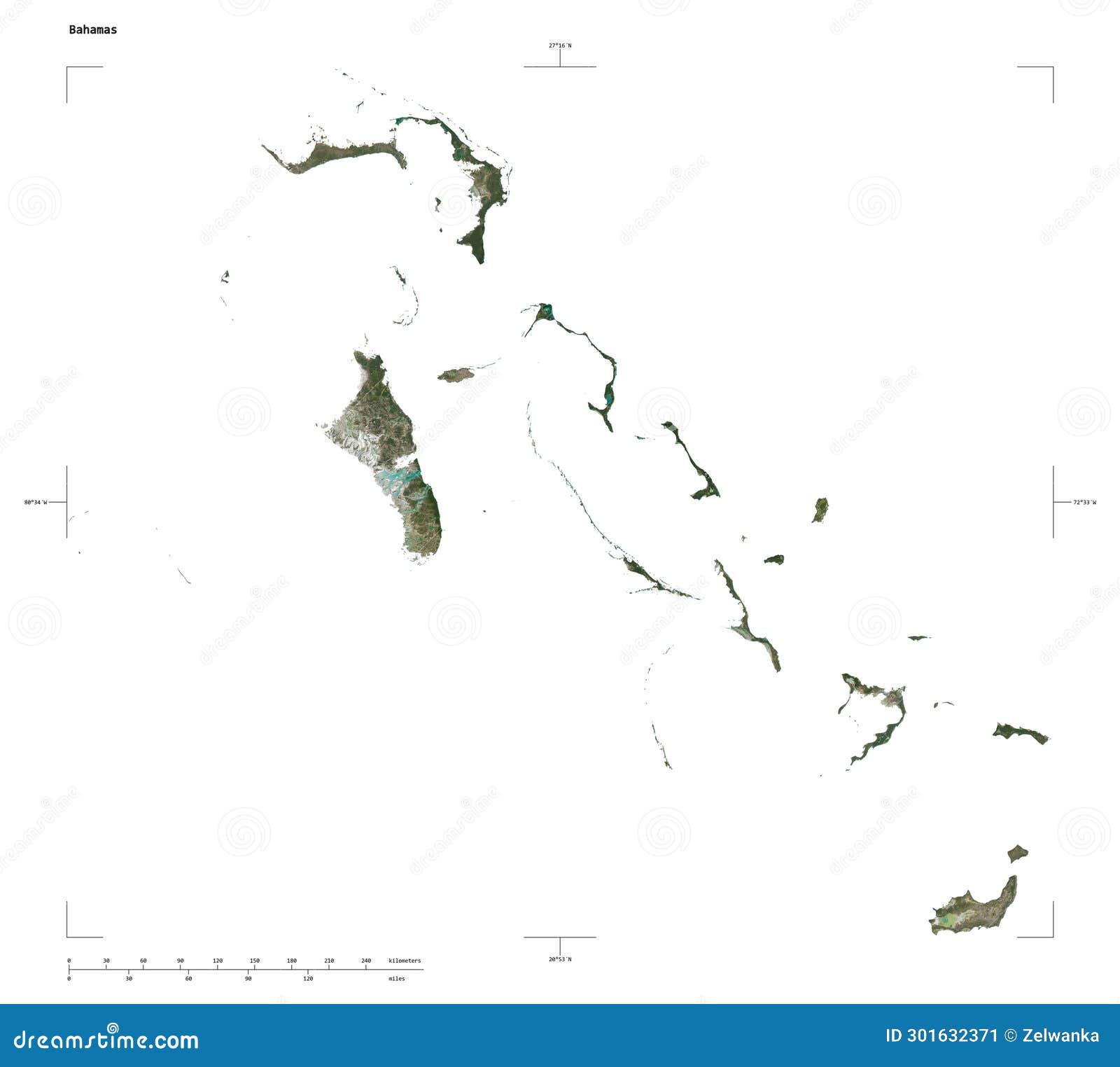 Bahamas Shape on White. Low-res Satellite Stock Illustration ...
