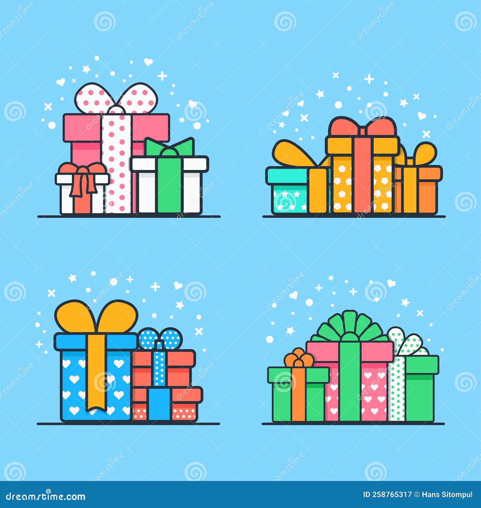 Christmas Gift Icon Set with Cute Ribbon Stock Illustration ...