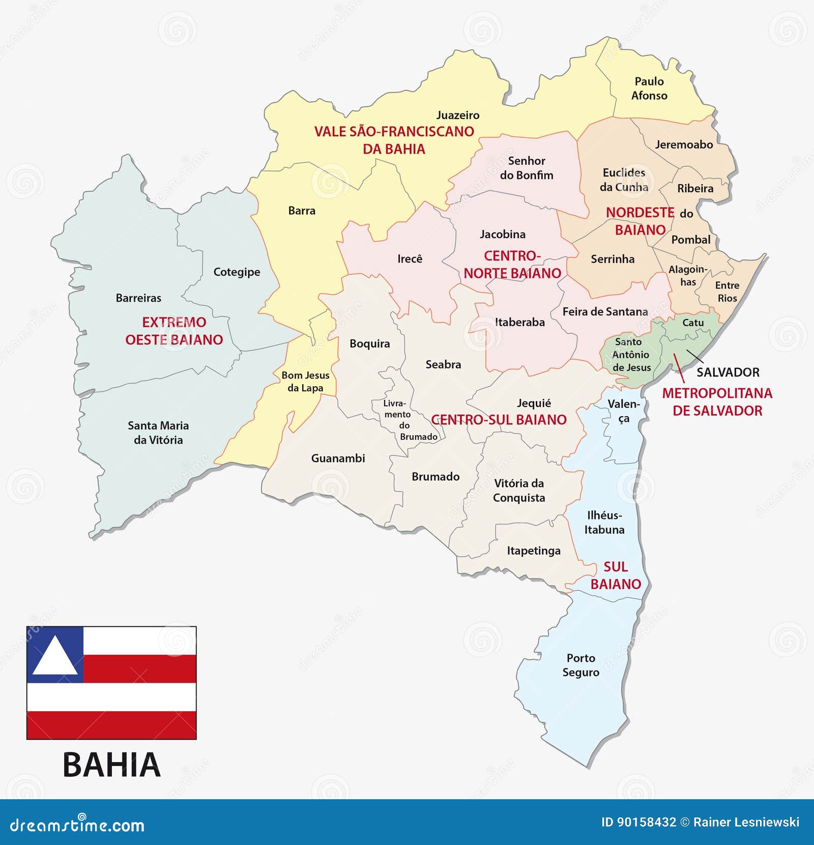 Bahia Administrative And Political Map With Flag Vector Illustration ...