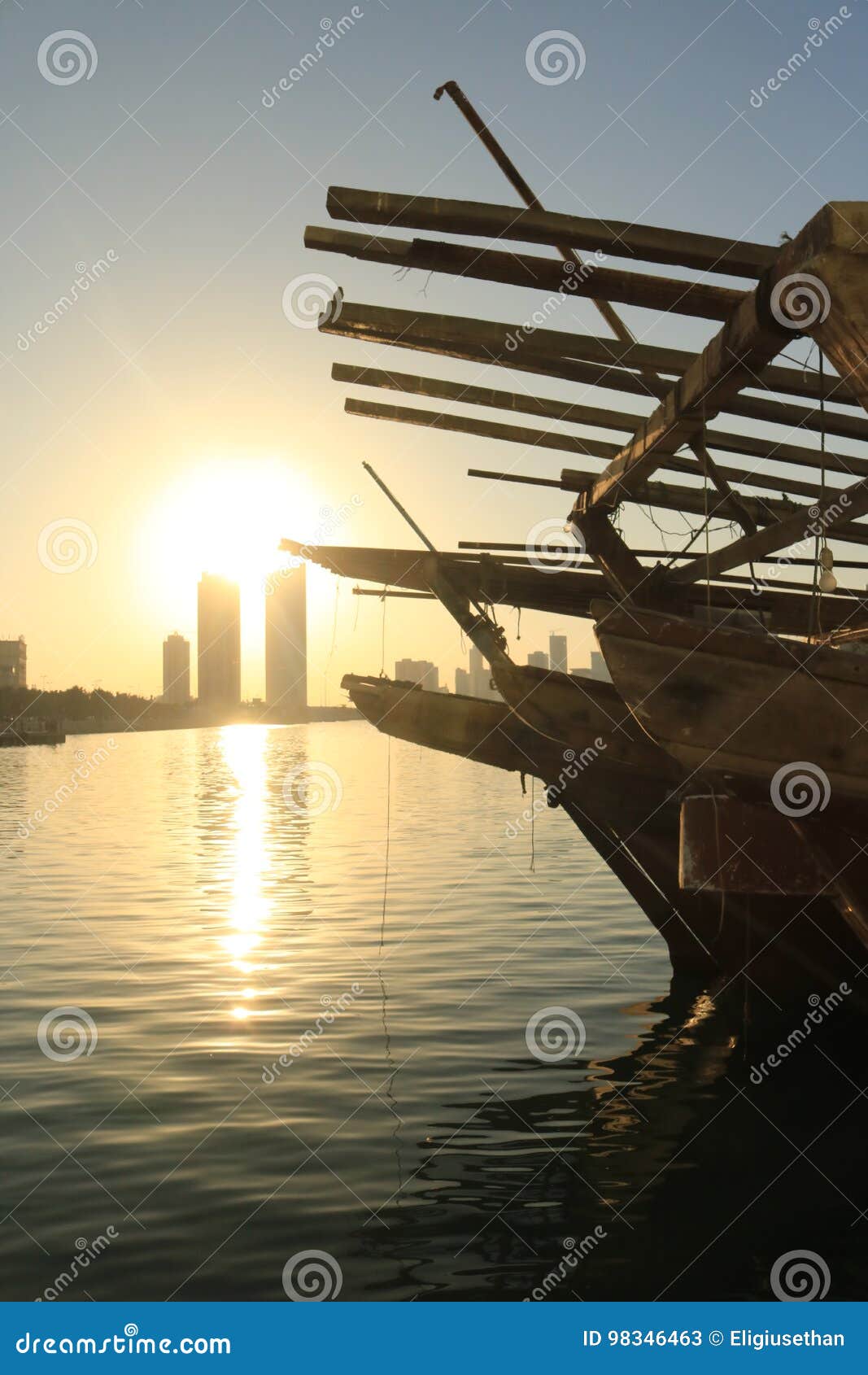 Bahrain Arabic Dhow at Sunset Stock Image - Image of businesses ...