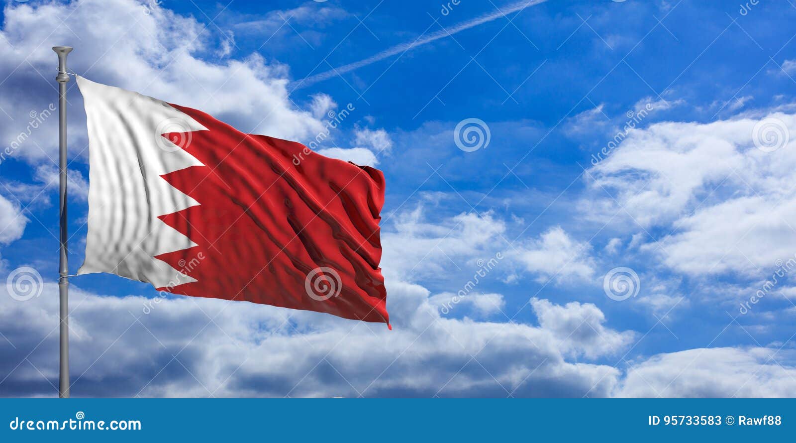 Bahrain Flag on a Blue Sky Background. 3d Illustration Stock ...