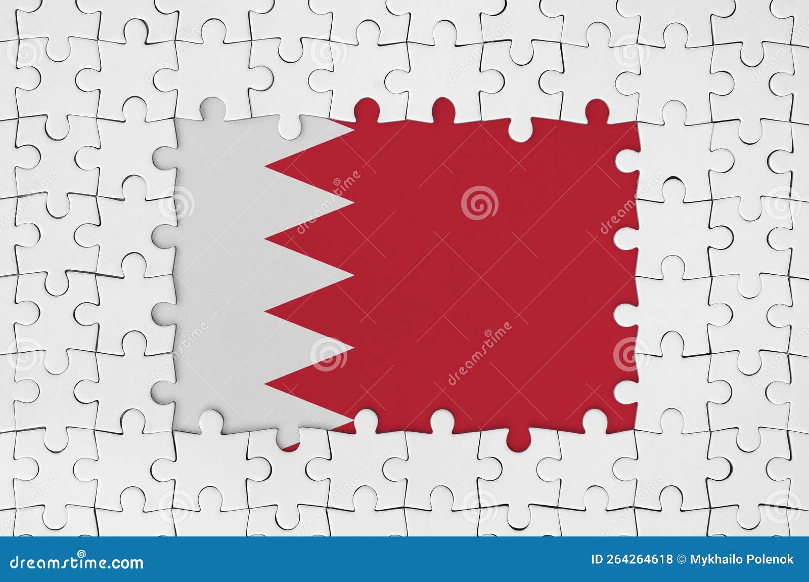 Bahrain Flag in Frame of White Puzzle Pieces with Missing Central Part ...