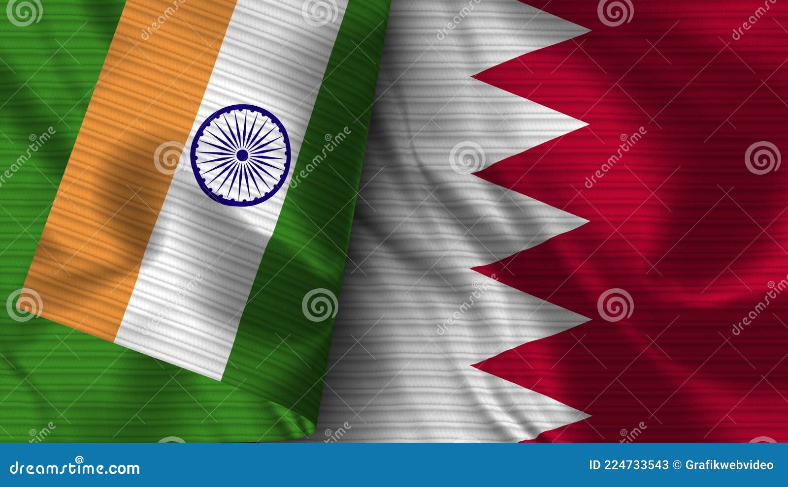 Bahrain and India Realistic Flag â€“ Fabric Texture Illustration Stock ...