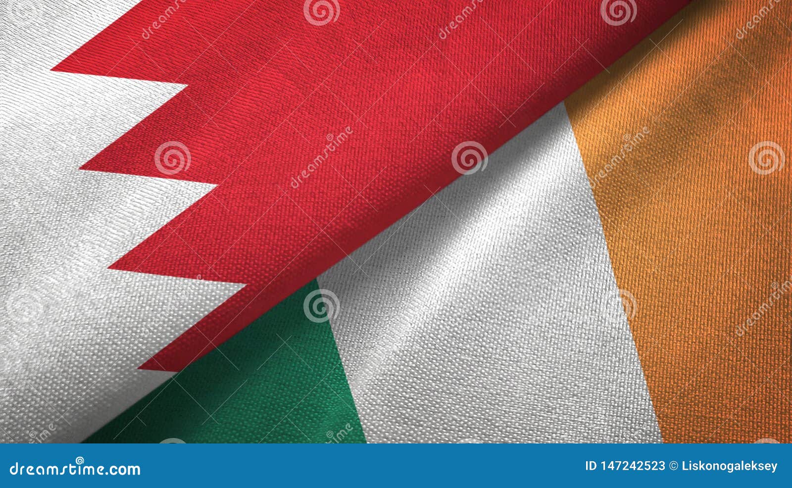 Bahrain and Ireland Two Flags Textile Cloth, Fabric Texture Stock ...
