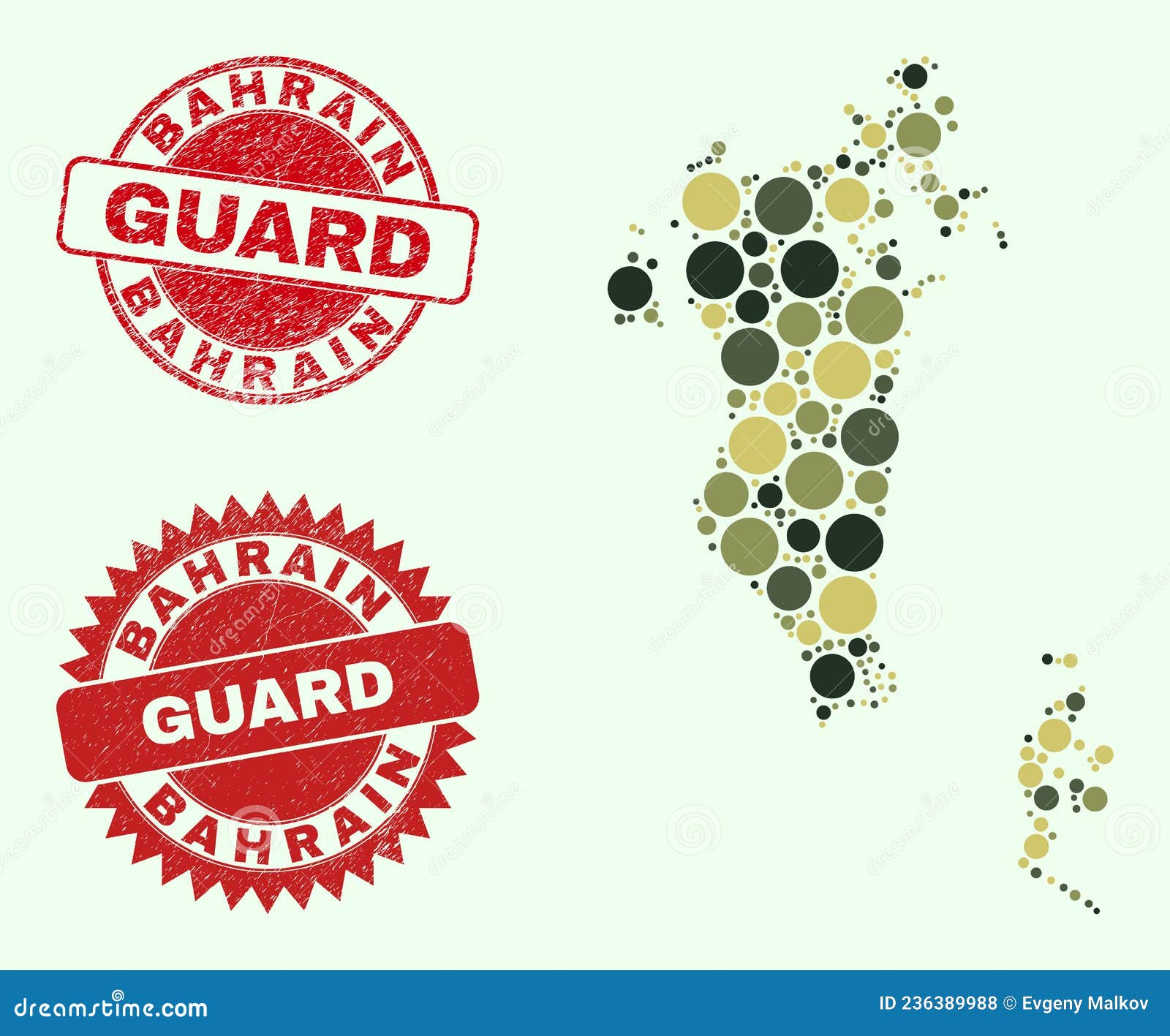 Bahrain Map Collage with Camouflage Military Spheric Elements with ...