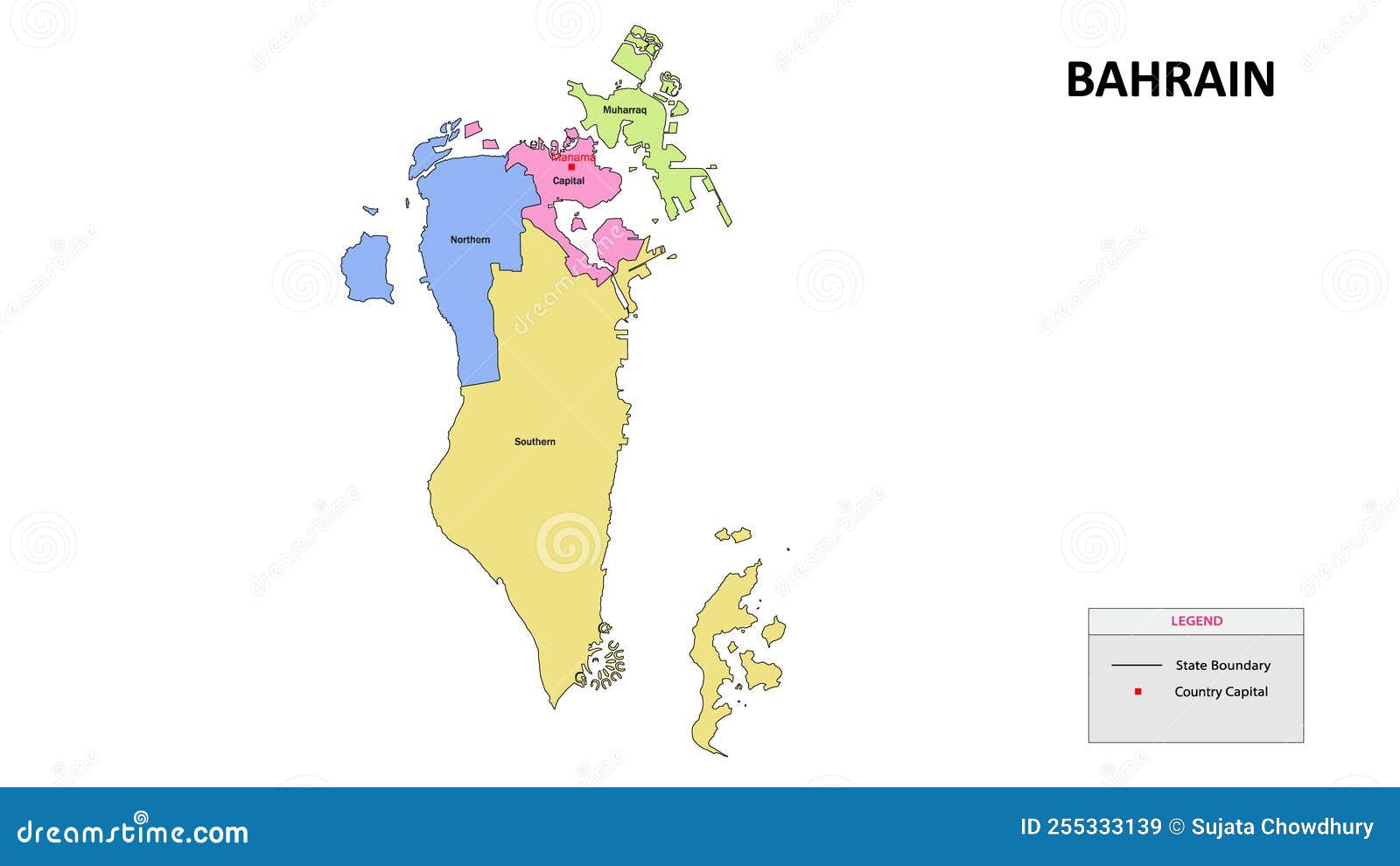 Bahrain Map. Colorful Cuntry Map of Bahrain with All States Stock ...