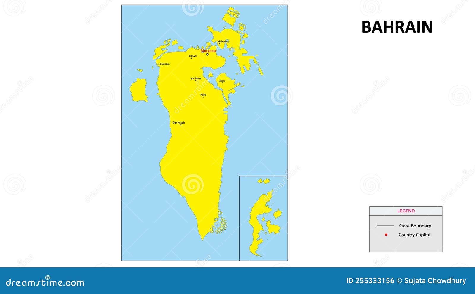 Bahrain Map. Main City Map Of Bahrain. Political Map Of Bahrain Stock ...