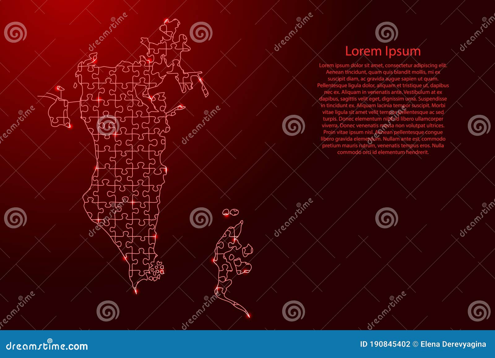 Bahrain Map from Red Pattern Composed Puzzles and Glowing Space Stars ...