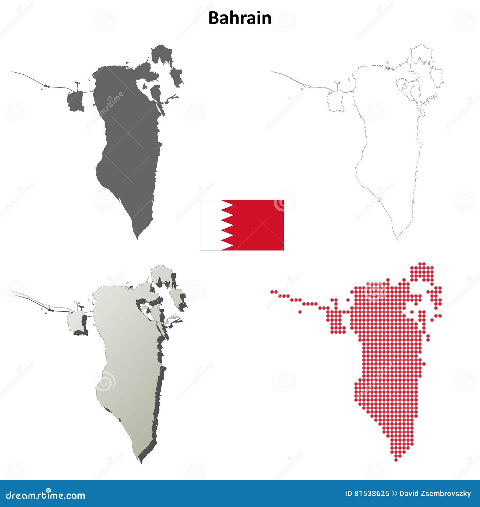 Bahrain Outline Map Country Shape State Borders National Symbol Flag ...