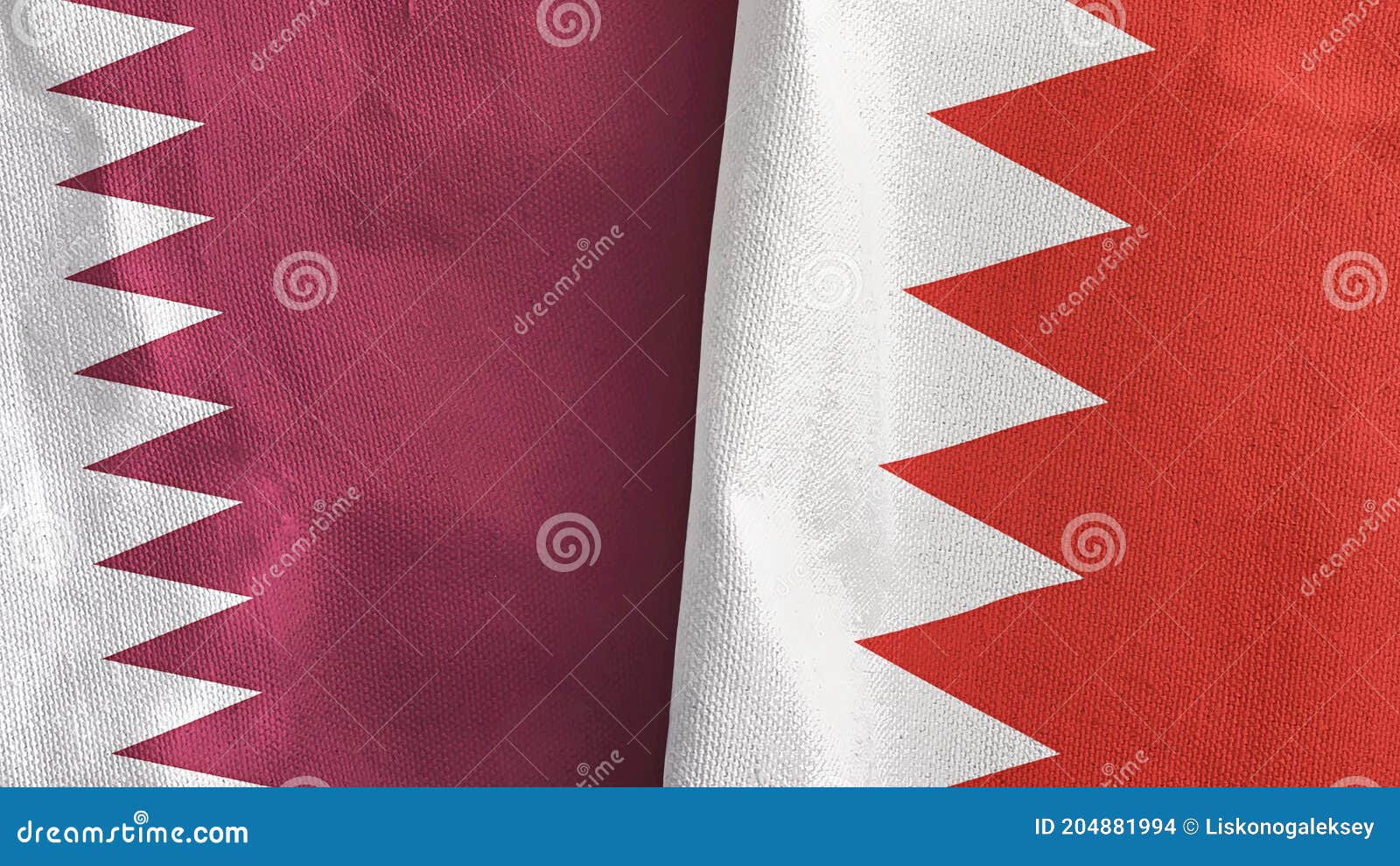 Bahrain and Qatar Two Flags Textile Cloth 3D Rendering Stock ...