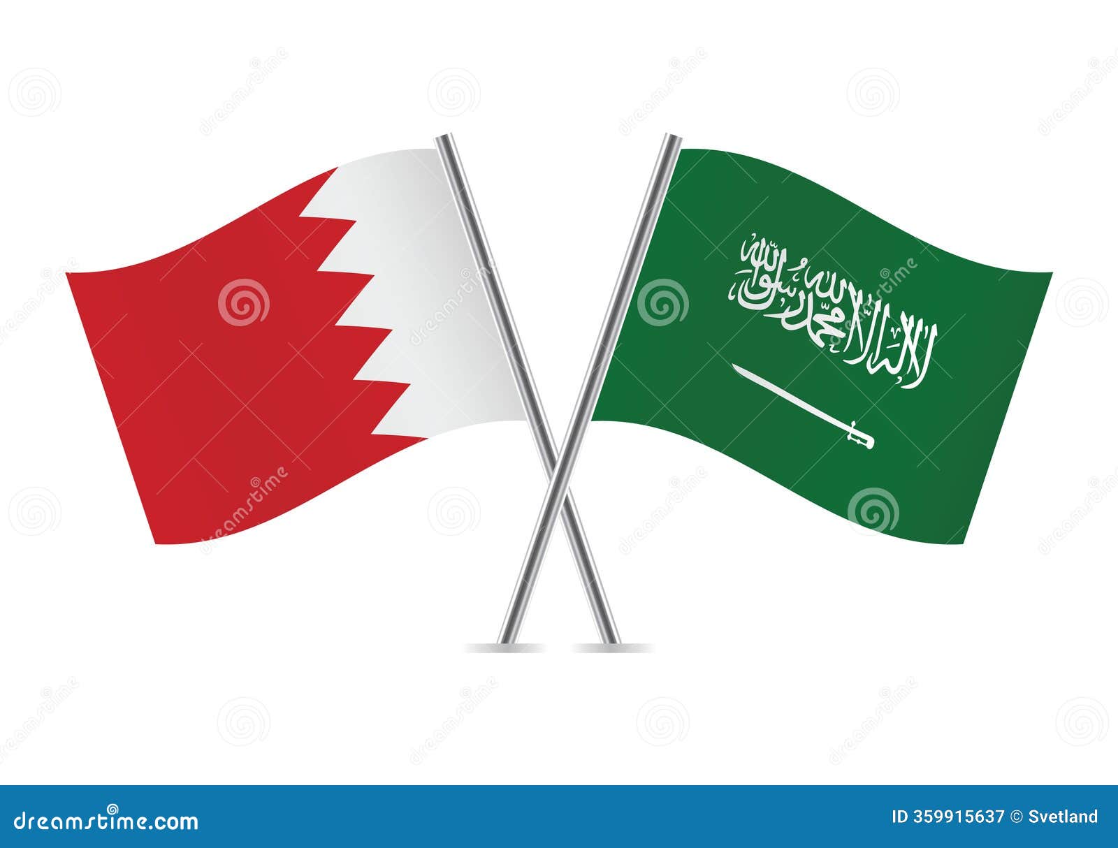 Bahrain and Saudi Arabia Flags Isolated on a White Background. Stock ...
