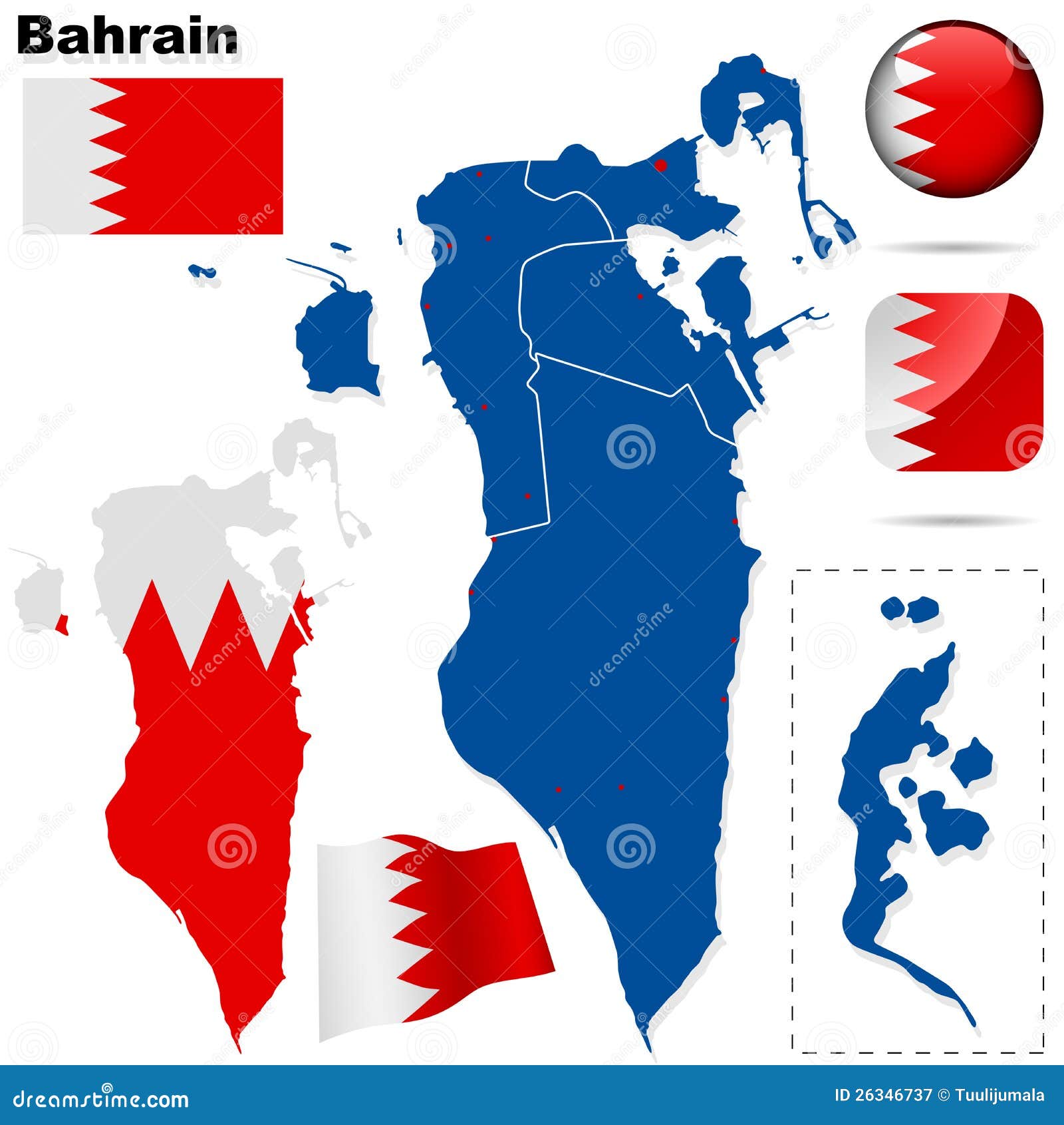 Bahrain Map In 3D. 3d Map With Borders Of Regions. Stock Illustration ...