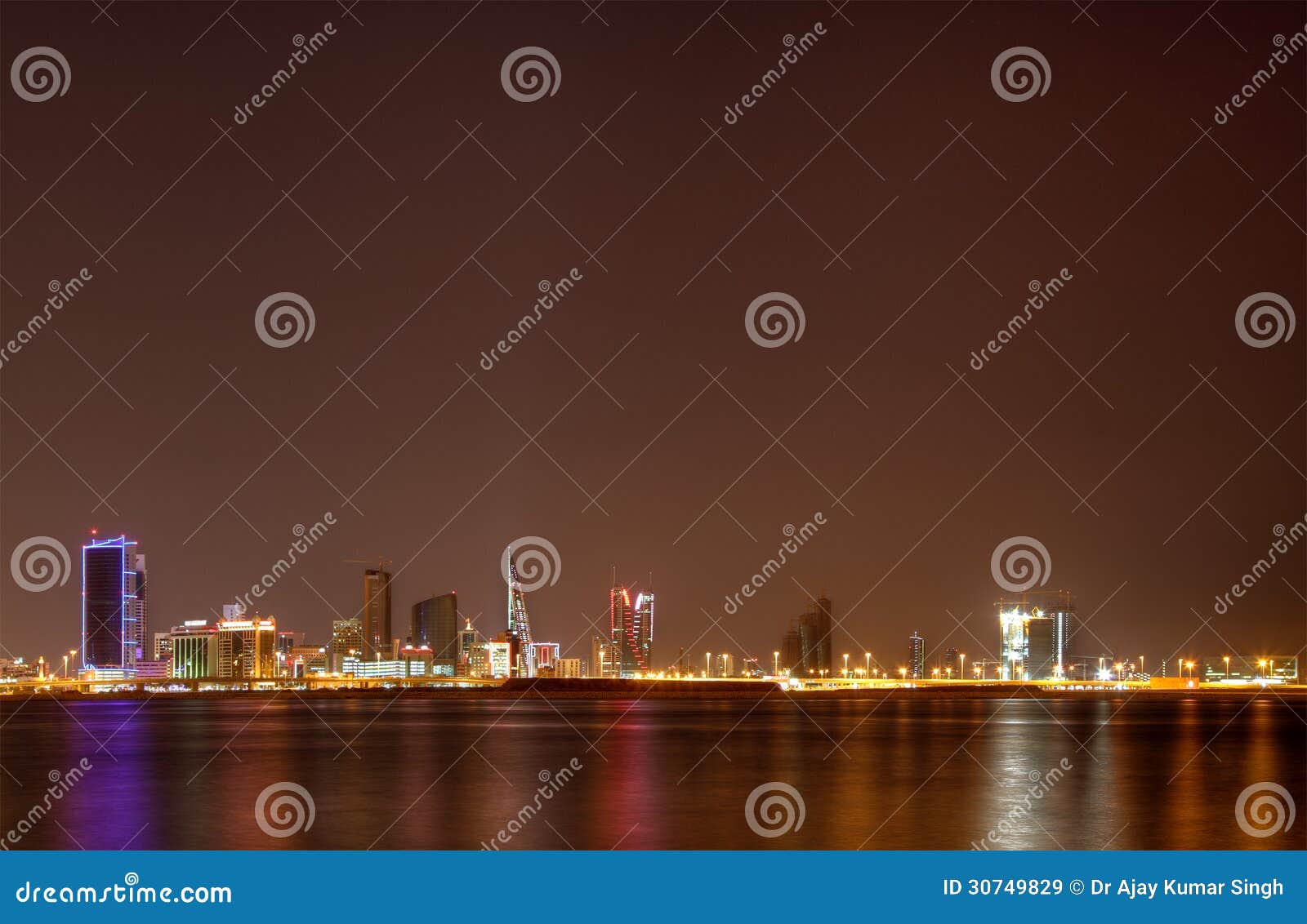 Bahrain Skyline Illuminated at Night Stock Image - Image of horizon ...
