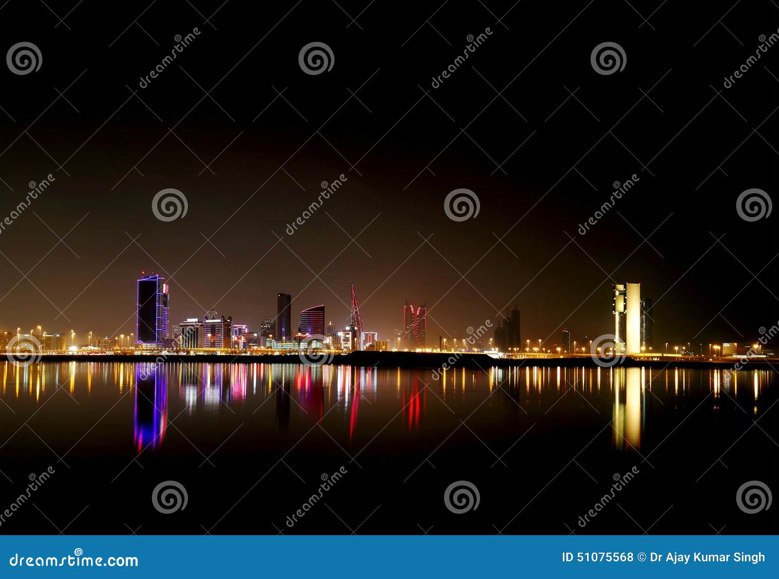 Bahrain Skyline and Reflection Stock Photo - Image of horizon, dramatic ...