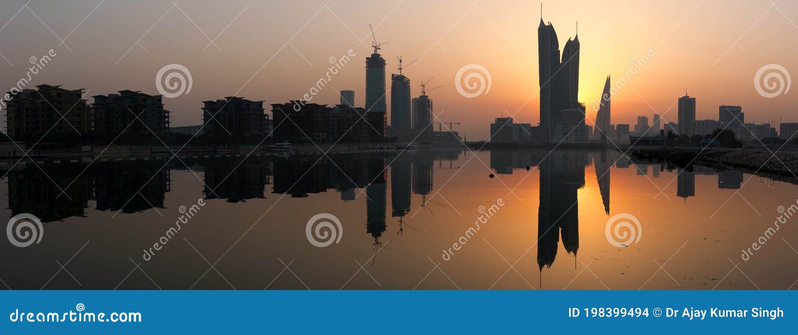 Bahrain skyline at sunrise editorial stock image. Image of residential ...