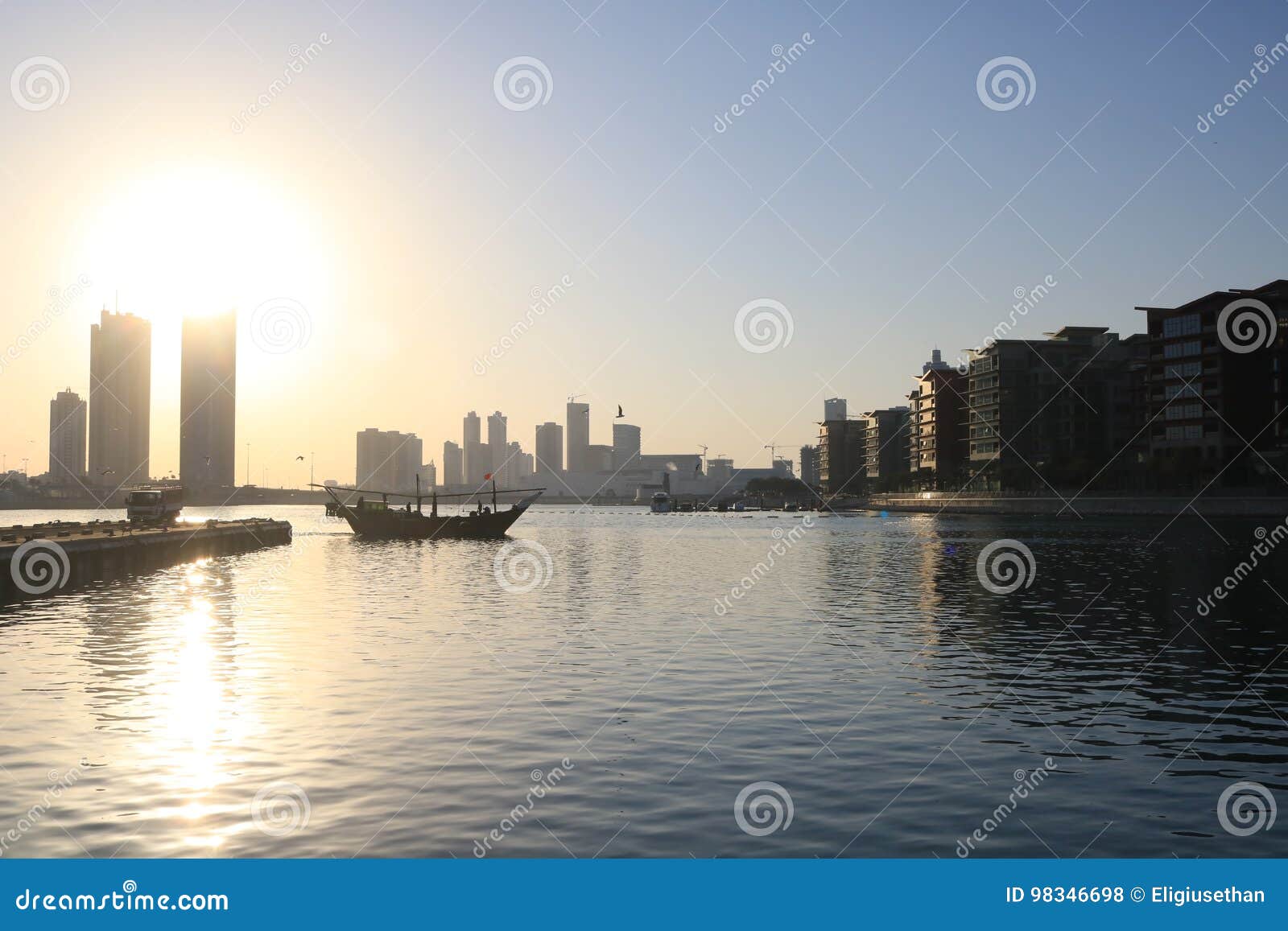 Bahrain Sunset Skyline Manama Stock Photo - Image of landscape, scene ...
