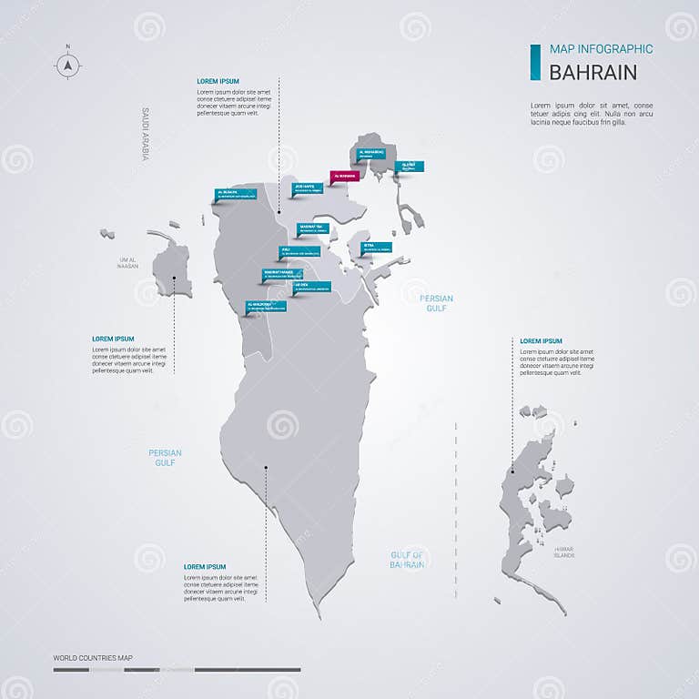 Bahrain Vector Map with Infographic Elements, Pointer Marks Stock ...