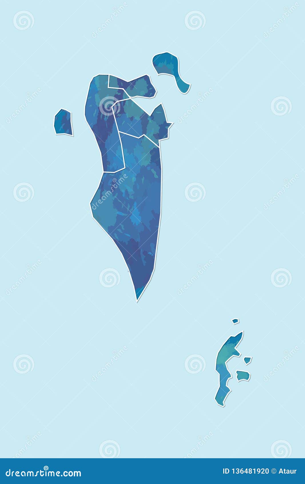 Bahrain Watercolor Map Vector Illustration of Blue Color with Border ...