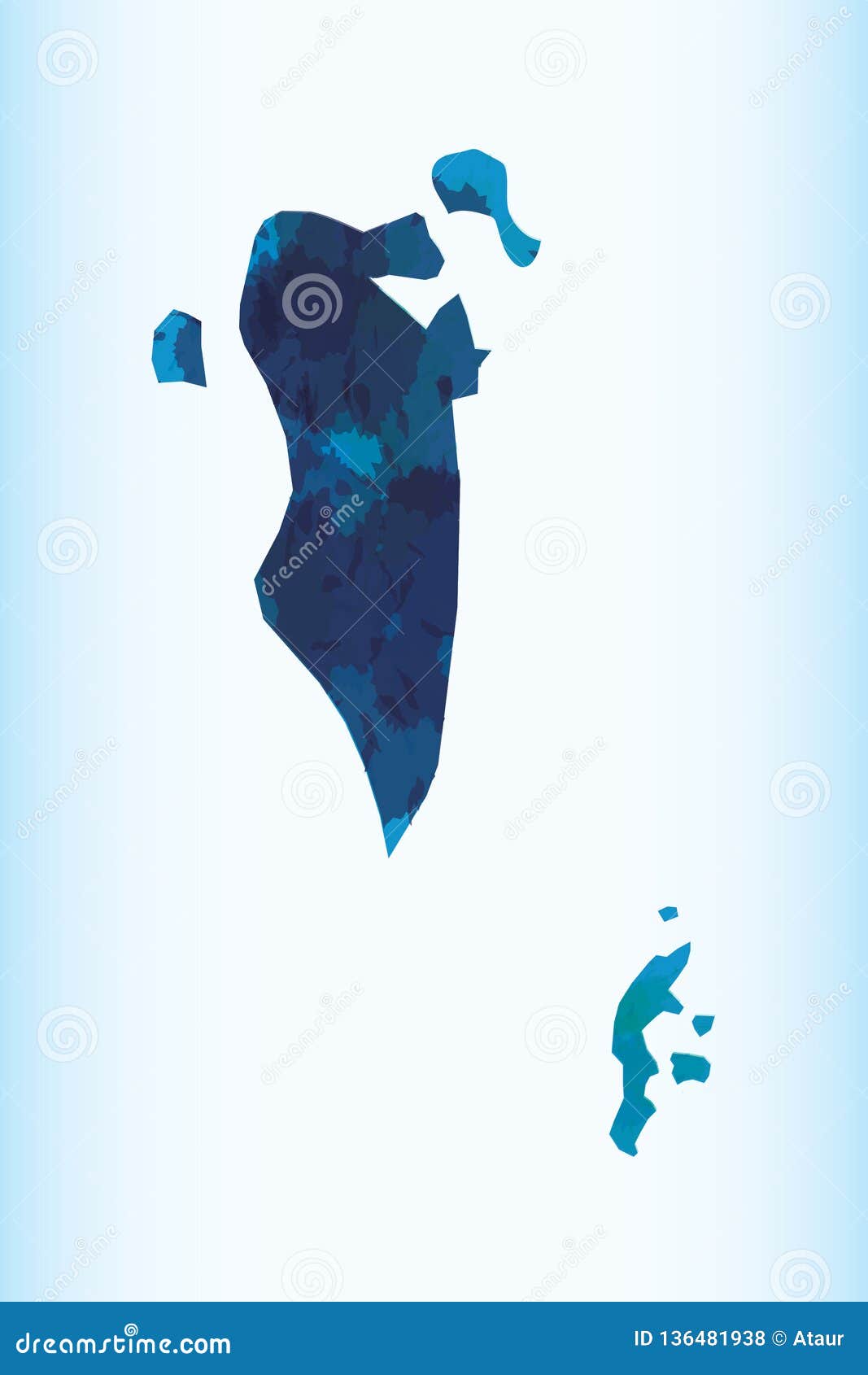Bahrain Watercolor Map Vector Illustration of Blue Color on Light ...