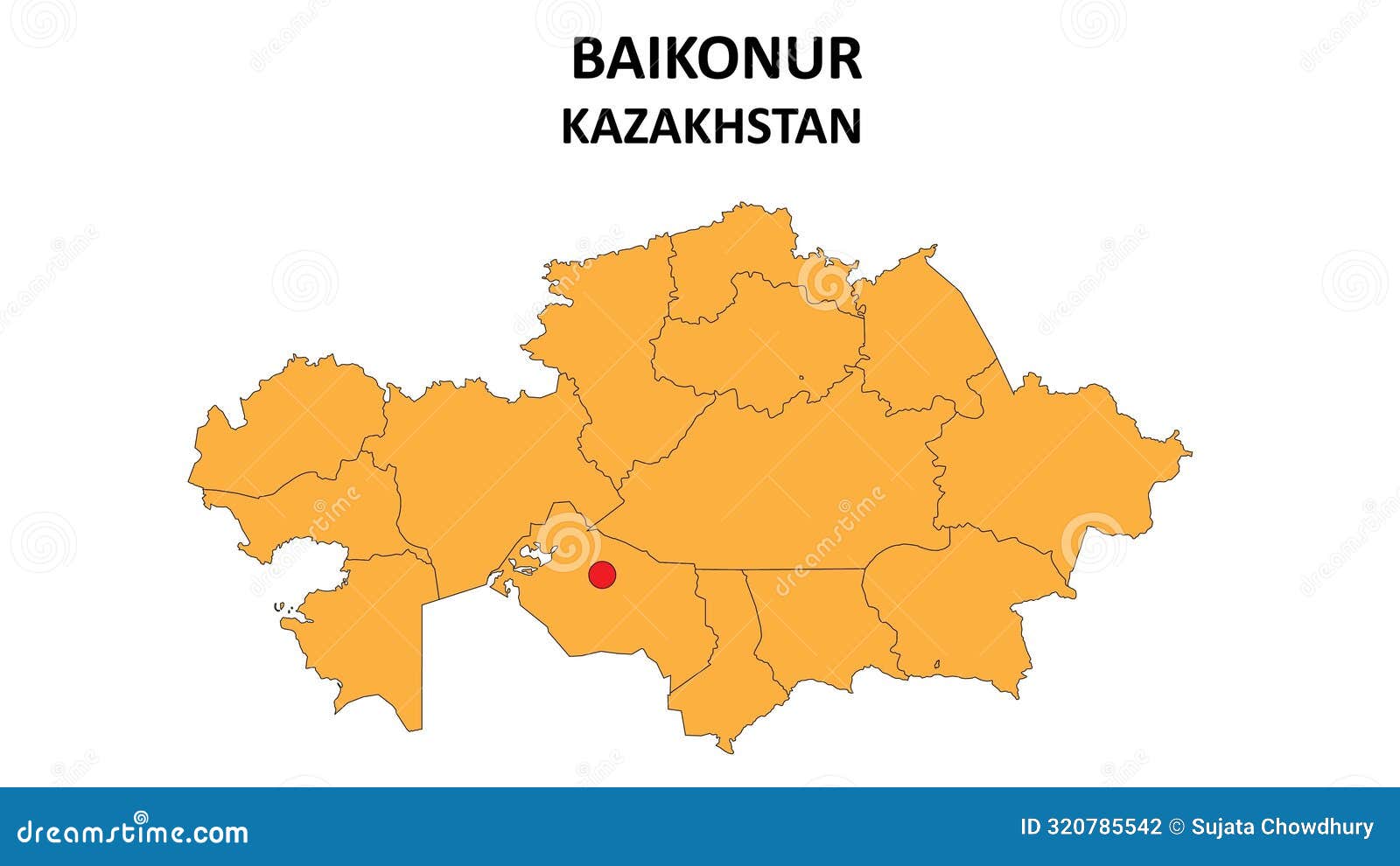 Baikonur Map in Kazakhstan. Vector Map of Kazakhstan. Regions Map of ...